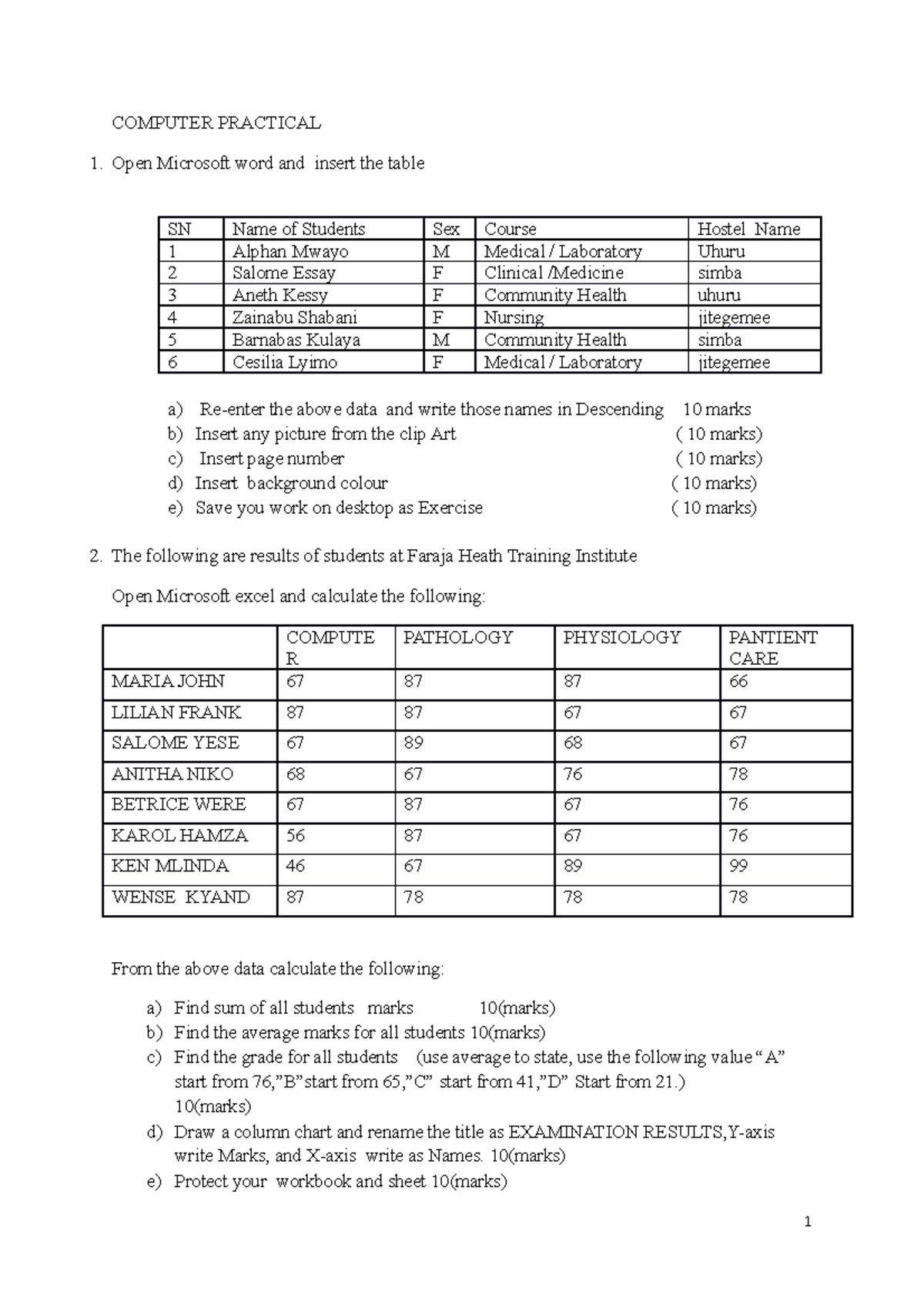 Computer Practical - COMPUTER PRACTICAL Open Microsoft word and insert ...