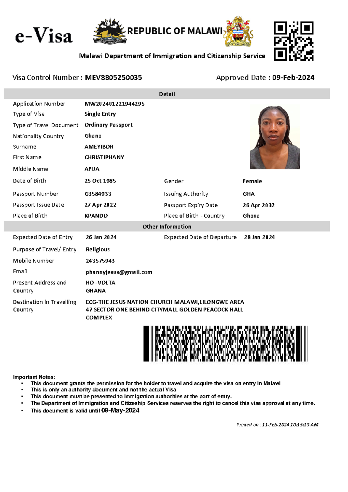 Visa 11-02-2024 10 16 42 AM - Detail Type of Visa Type of Travel ...