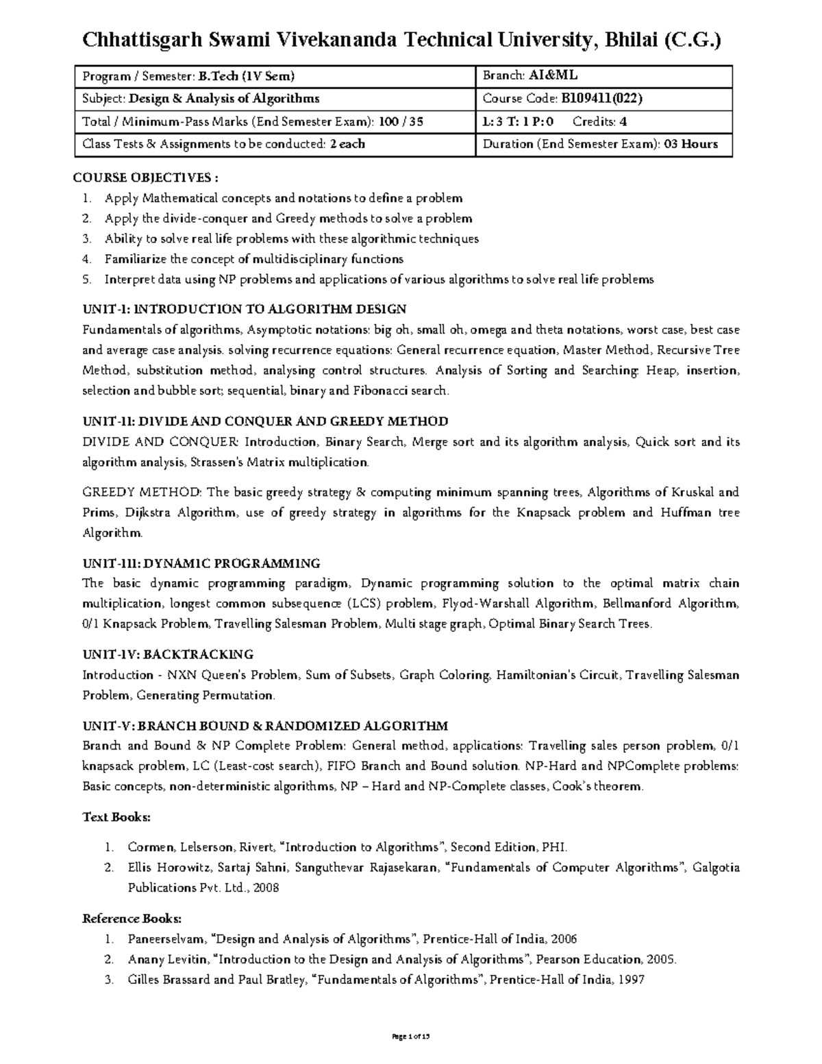 4 Sem Syllabus AIML - Pr ogram/Semester :B. Tech(IVSe m) Br anch:AI&ML Su bject :De - Studocu
