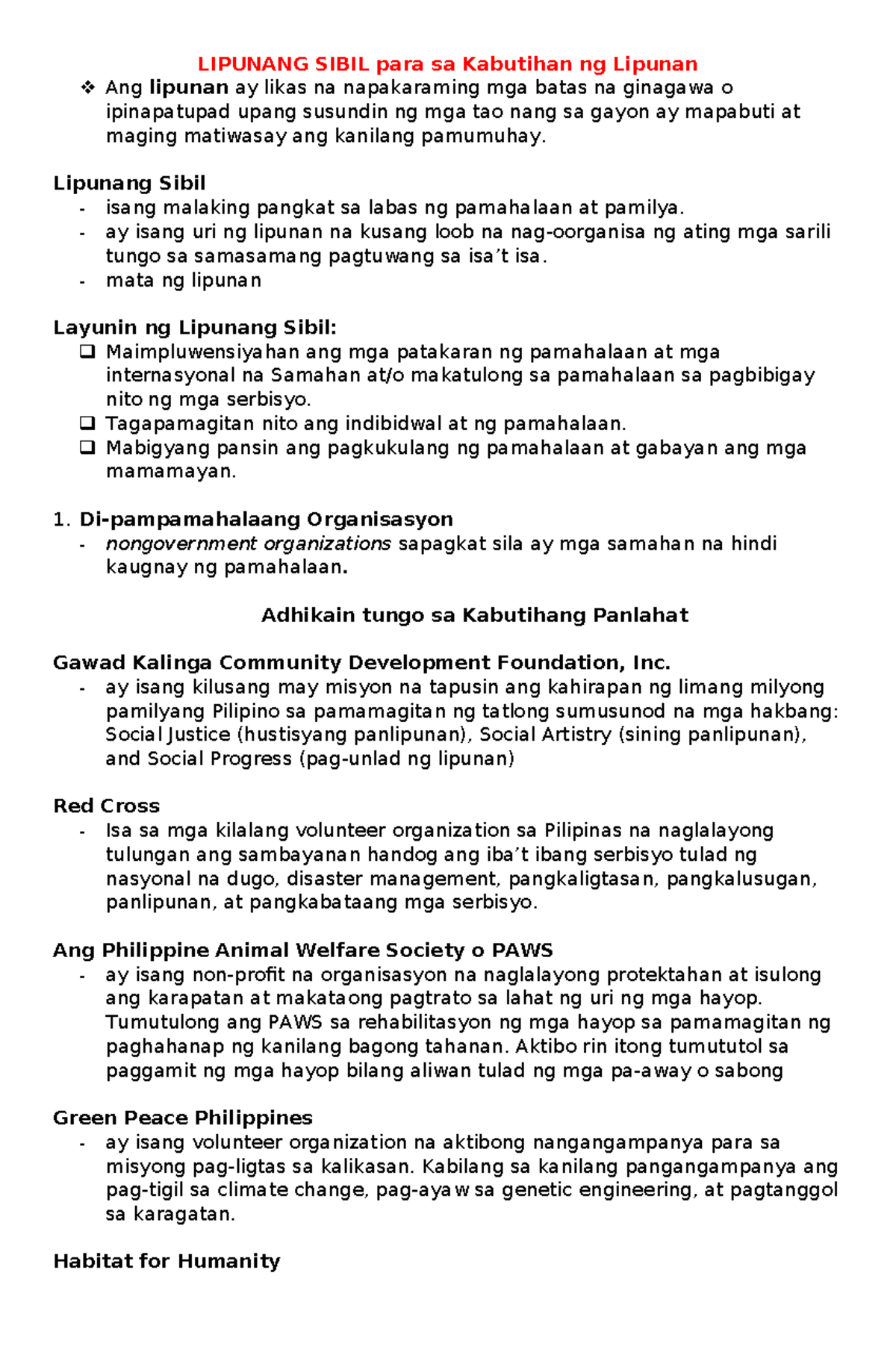 Lipunang Sibil Study Guide - LIPUNANG SIBIL para sa Kabutihan ng Lipunan Ang lipunan ay likas na ...