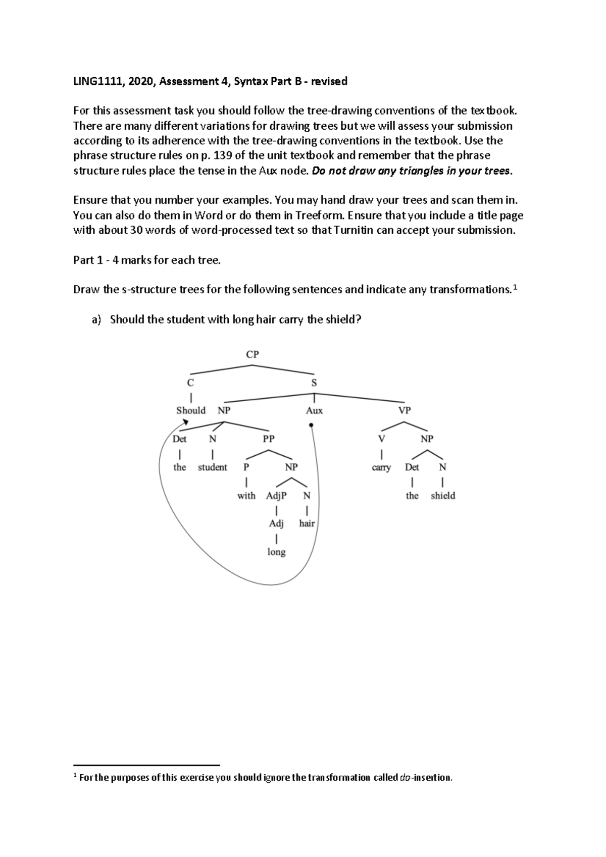 Assessment 4, Part B Model - LING1111, 2020, Assessment 4, Syntax Part ...