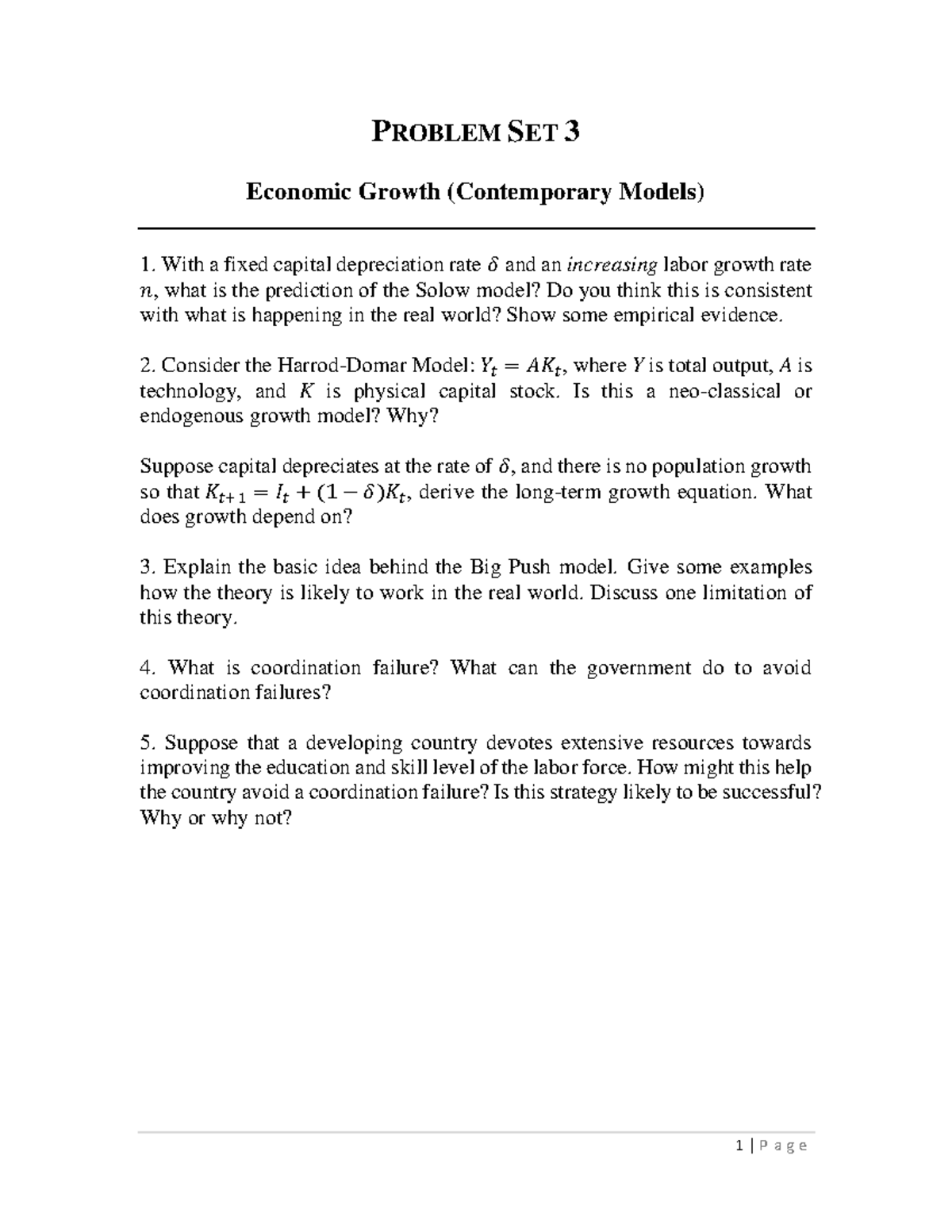 Problem Set 03 - 1 | P a g e PROBLEM SET 3 Economic Growth ...