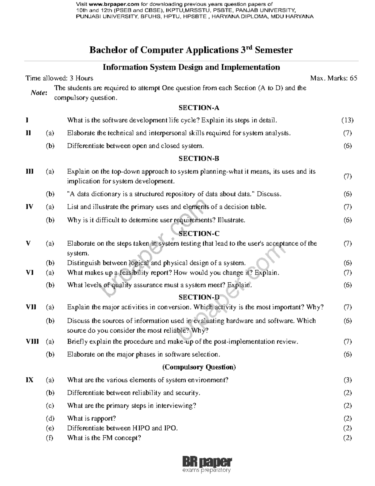 ISDI(3rd)Dec2019 - paper - Bachelor of Computer Applications 3 rd ...