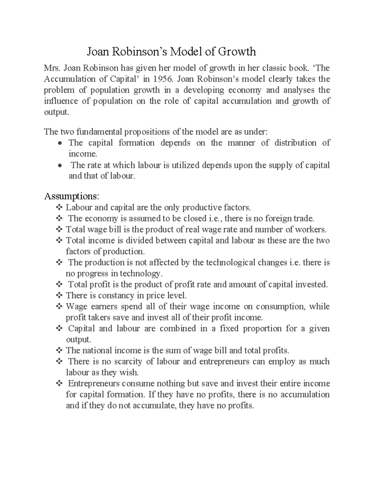 Joan robinson model og development - Joan Robinson’s Model of Growth ...