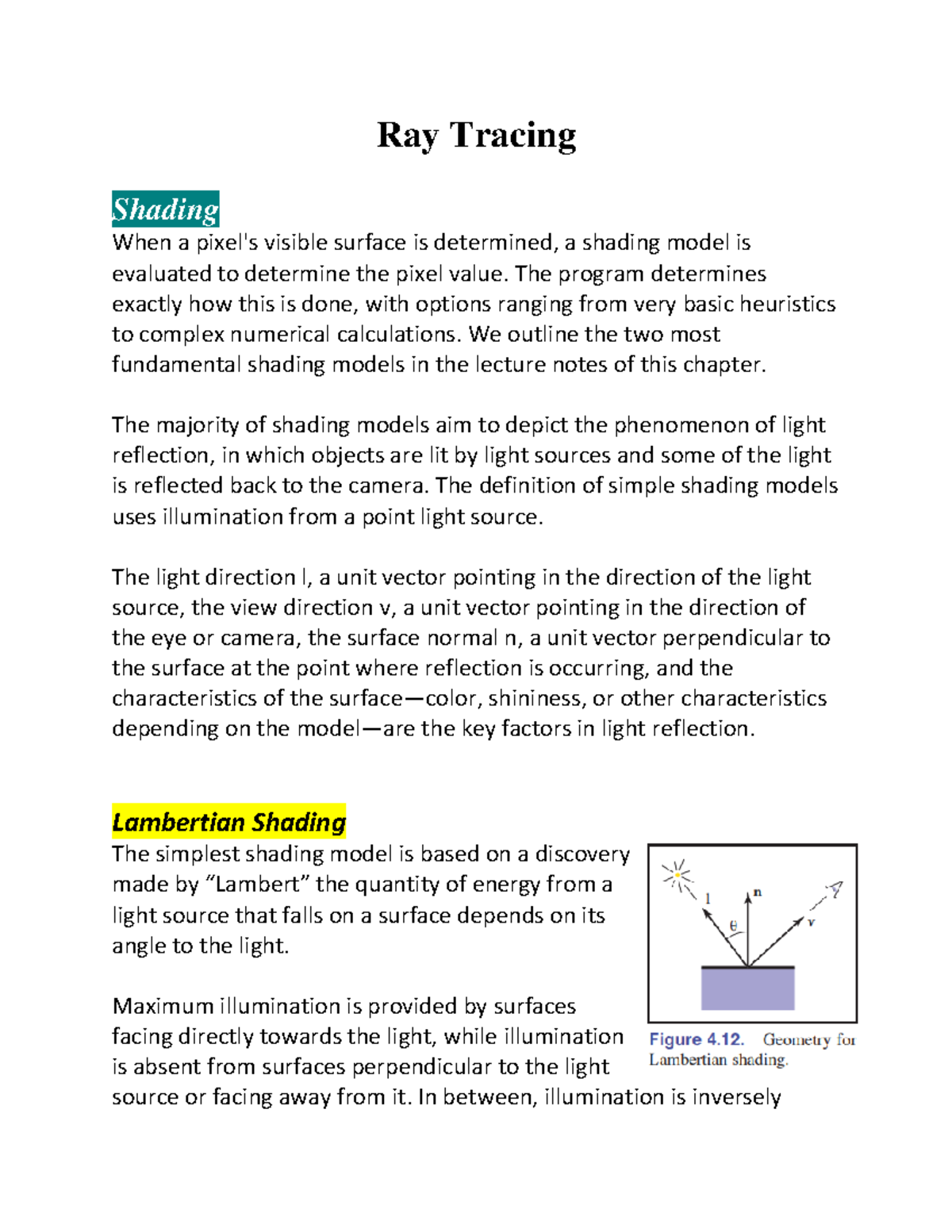 Ray Tracing - Shading part 1 - Ray Tracing Shading When a pixel's ...
