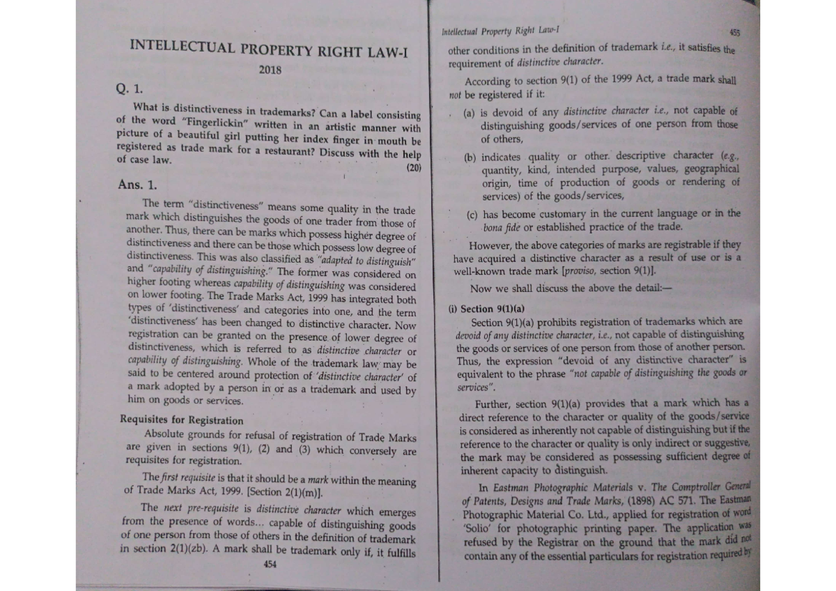 Solved IPR2 PYQ 4th SEM - Bachelor of Law (DU LLB Entrance Exam NOTES ...