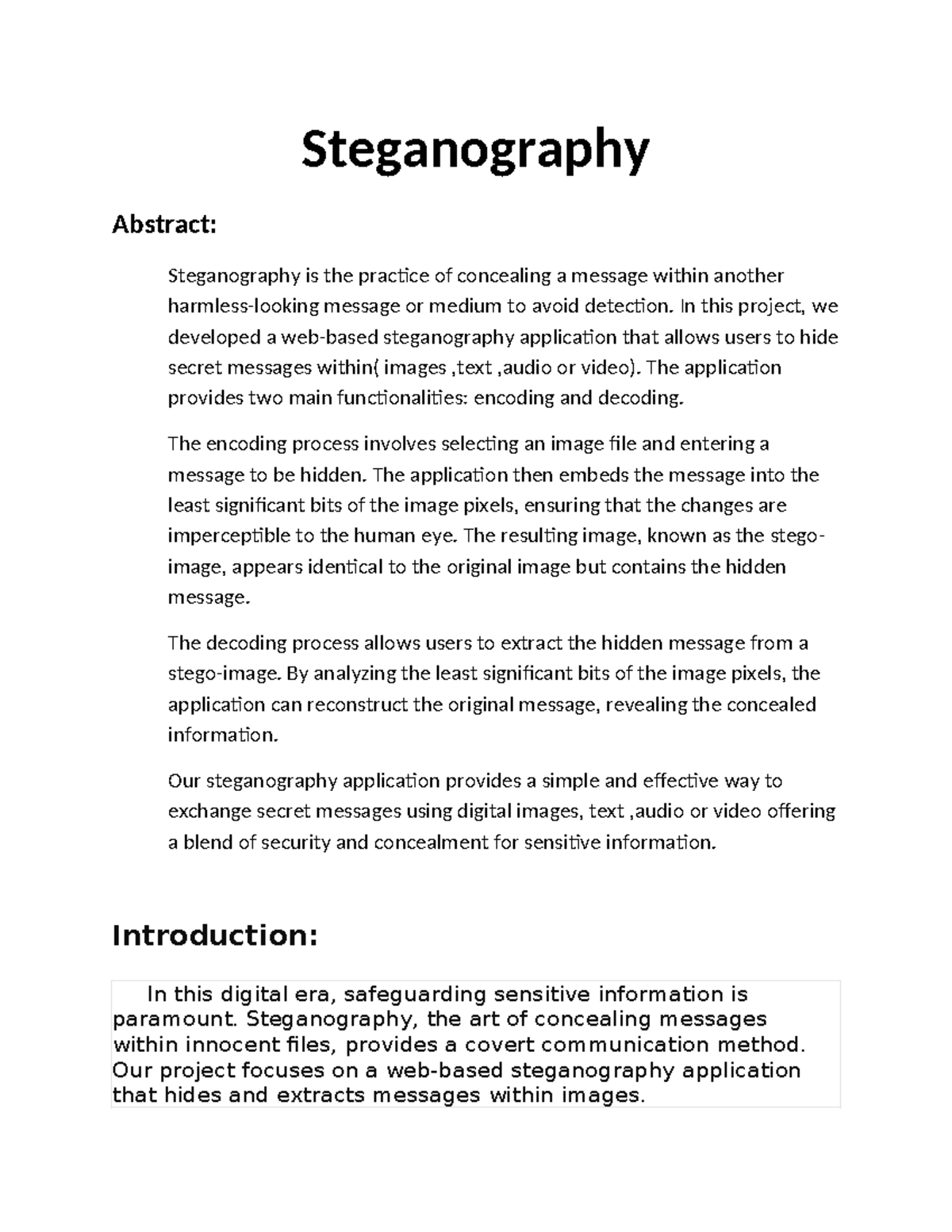 Steganography - Steganography Abstract: Steganography is the practice ...
