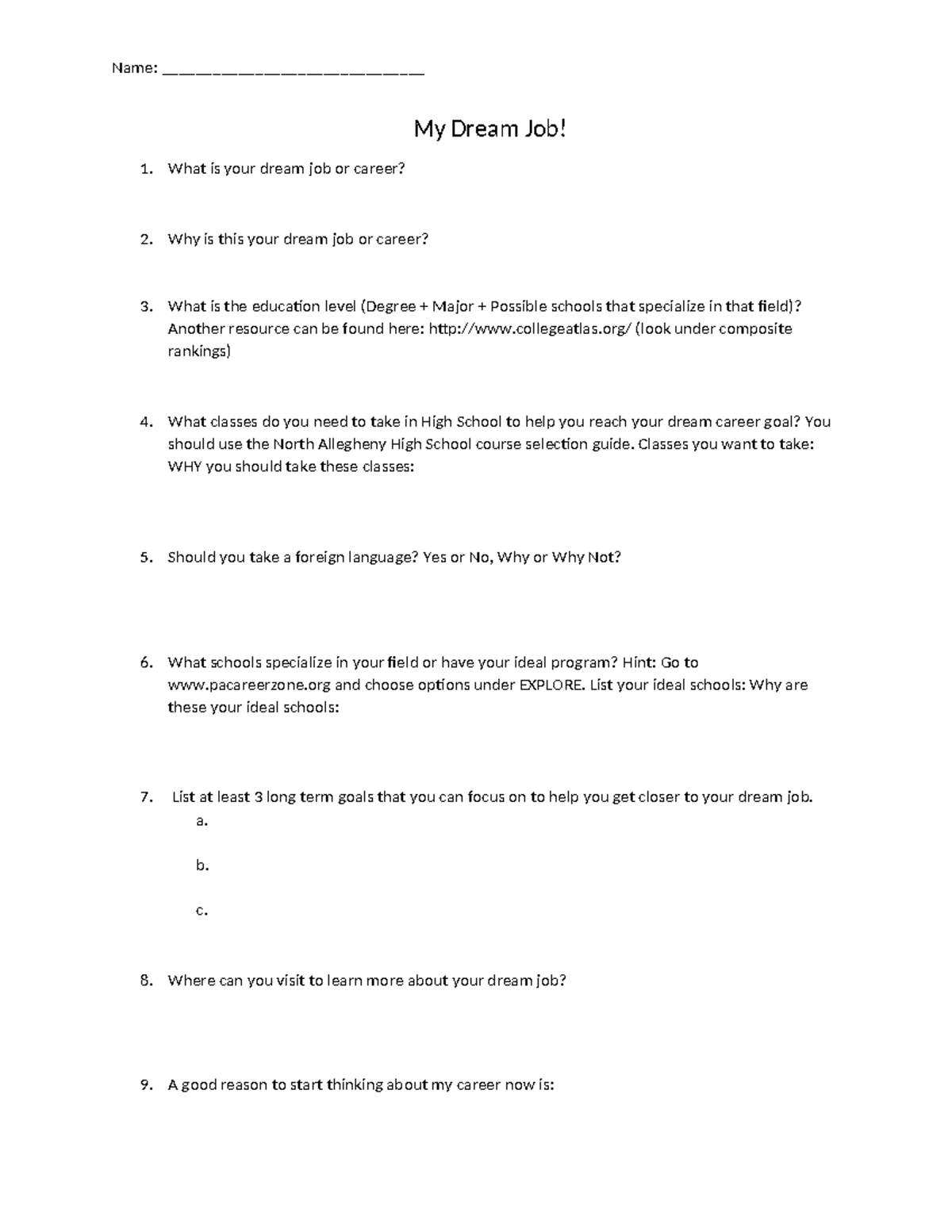 My Dream Job - Name: _______________________________ My Dream Job! 1 ...