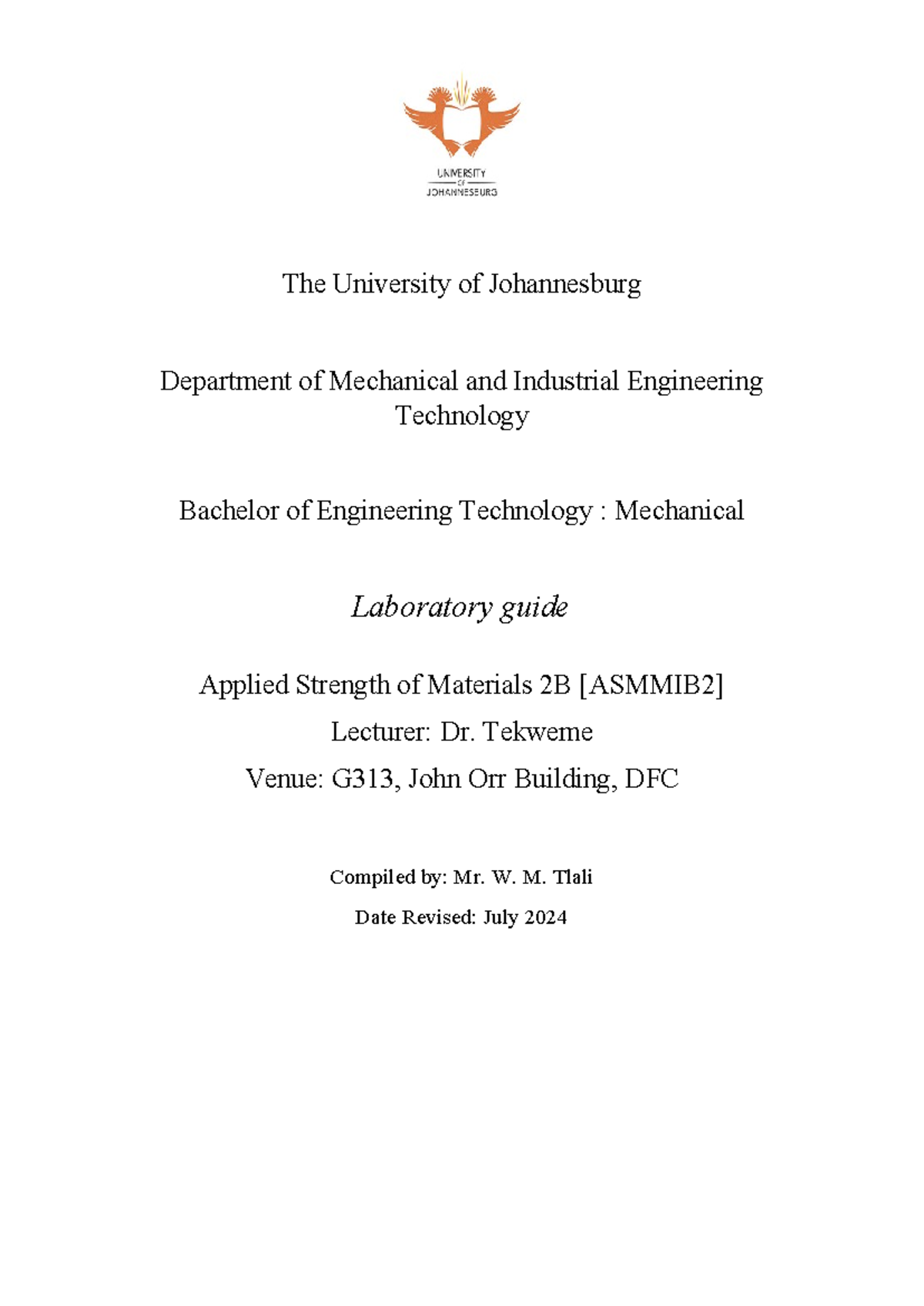 Bengtech Applied Strenght of Materials - The University of Johannesburg ...