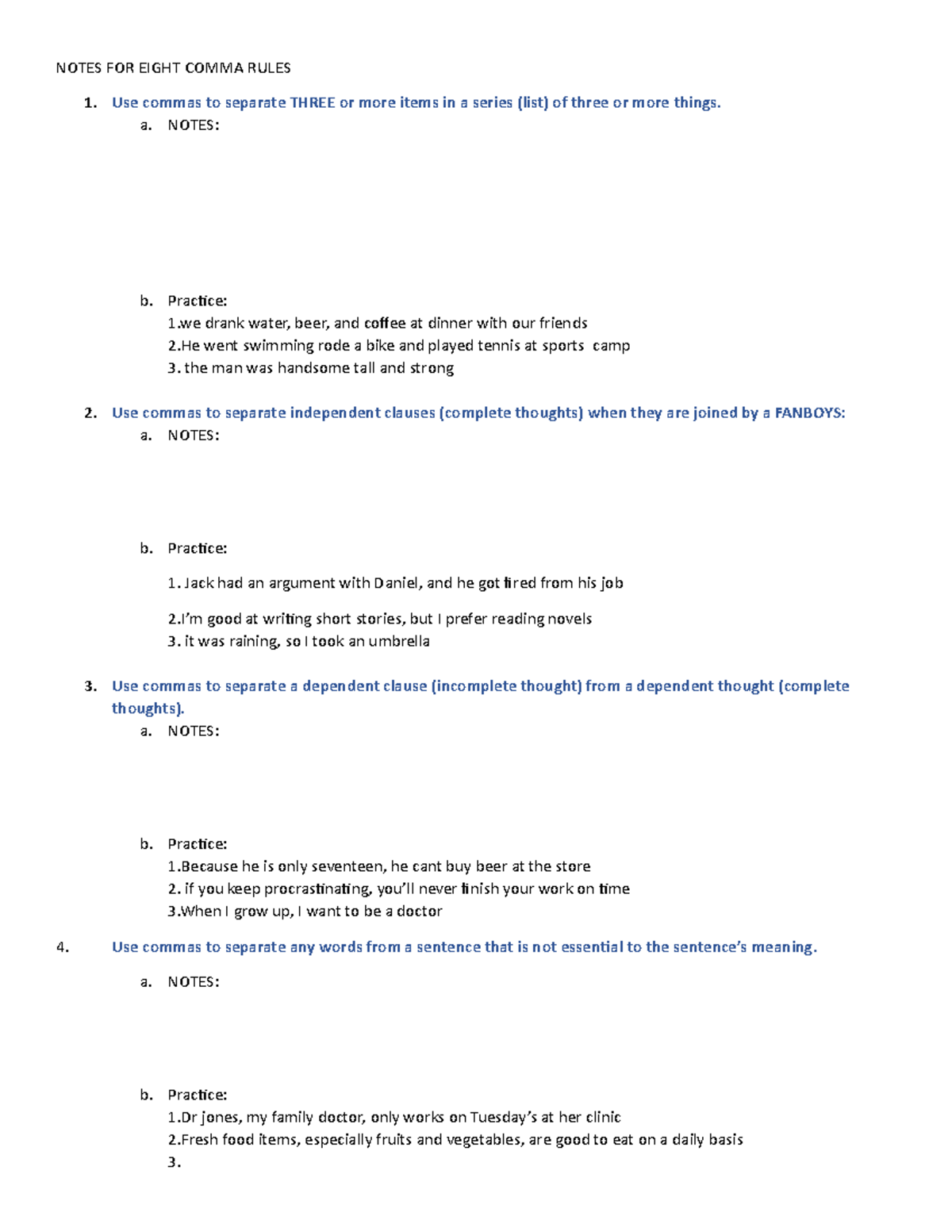 4-4 eight comma rules notes and practice - NOTES FOR EIGHT COMMA RULES ...