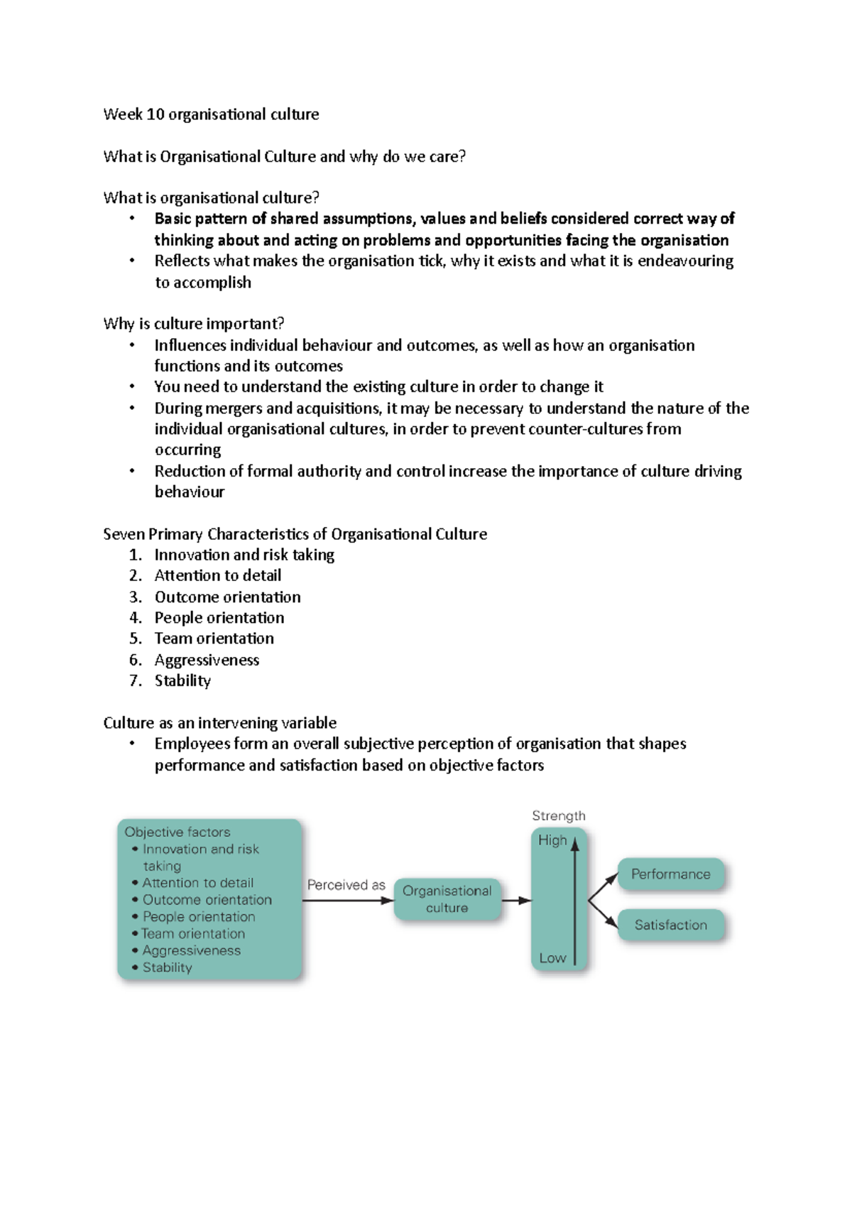 Week 10 organisational culture - Week 10 organisational culture What is ...