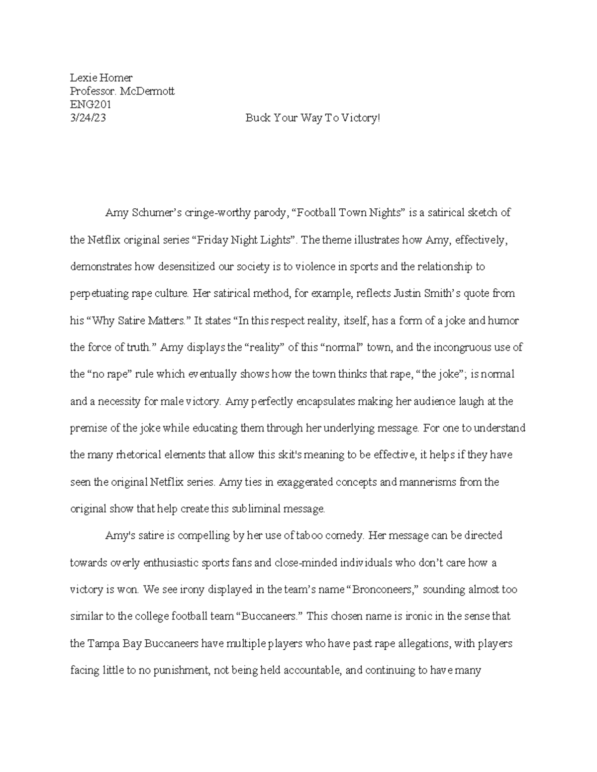 Football nigh lithts copy copy - Lexie Homer Professor. McDermott ENG 3 ...