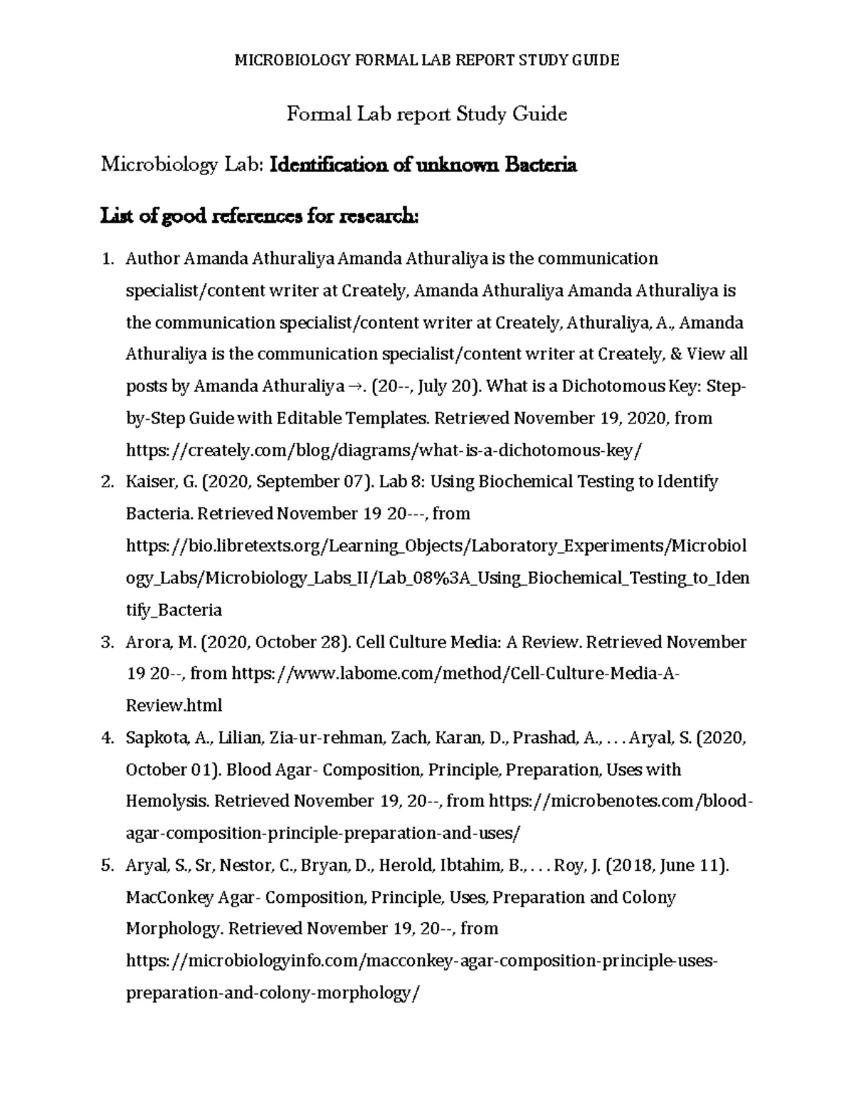 Microbiology Formal LAB Report Study Guide - Formal Lab report Study ...