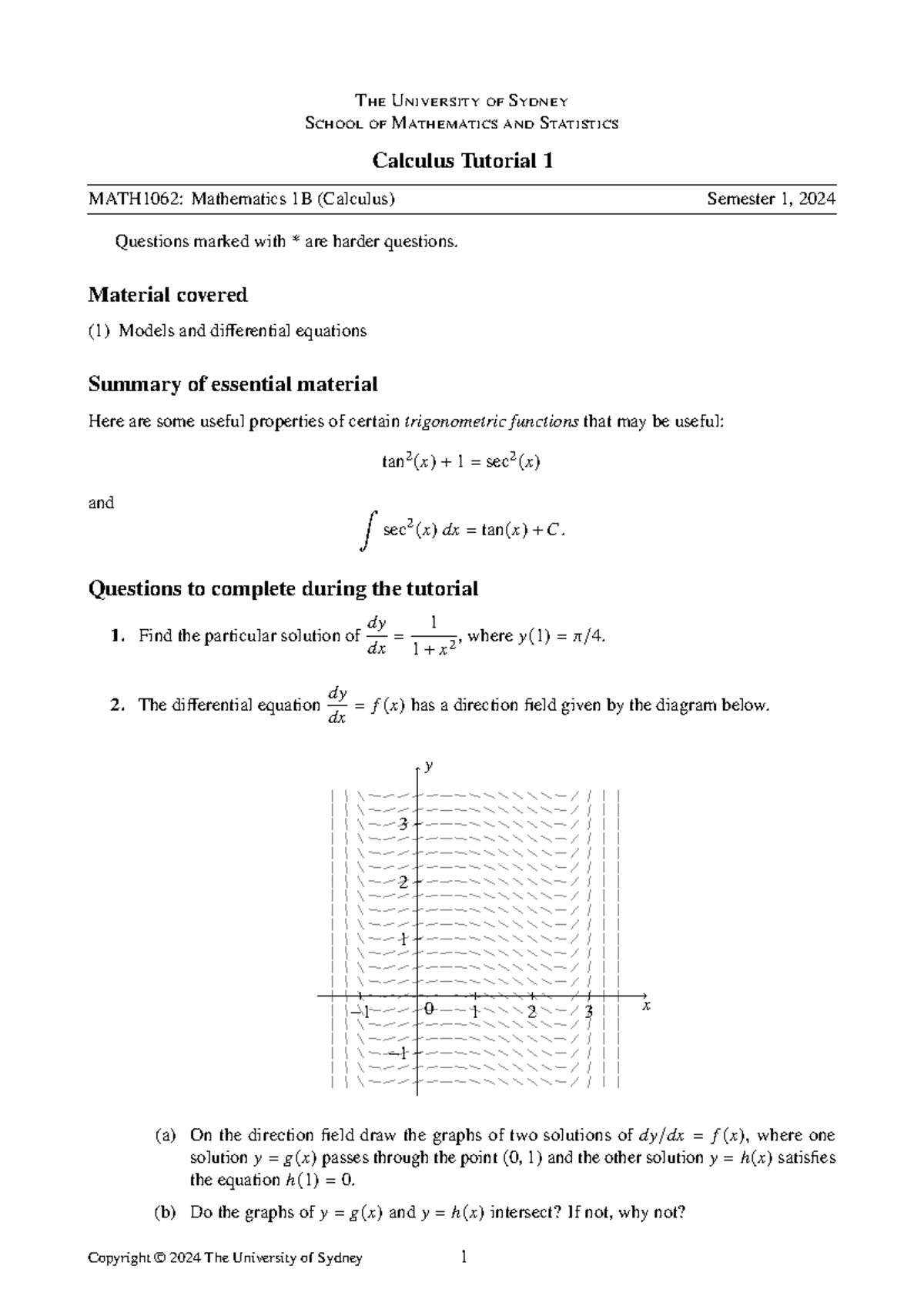 Calculus-tutorial-1 - The University of Sydney School of Mathematics ...
