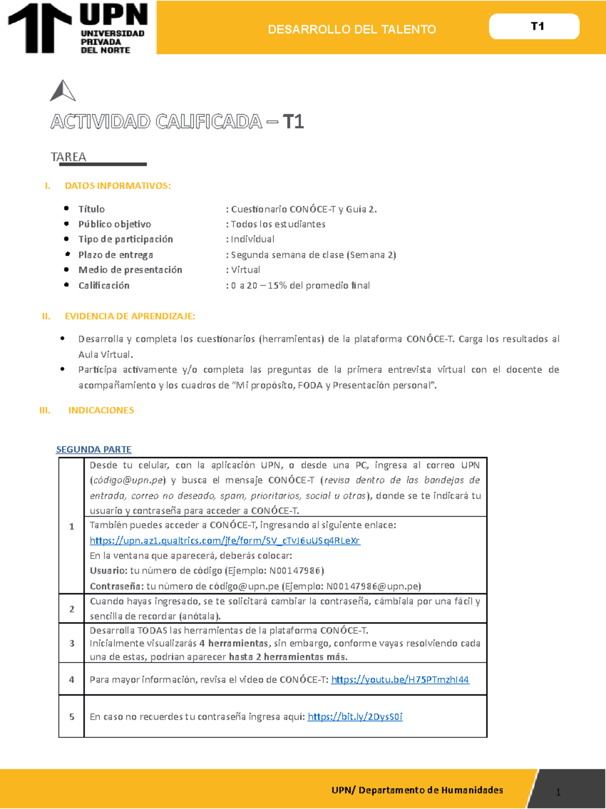 T1 WA Detal-ejemplo-2022 - ACTIVIDAD CALIFICADA – T TAREA I. DATOS INFORMATIVOS: Título : - Studocu