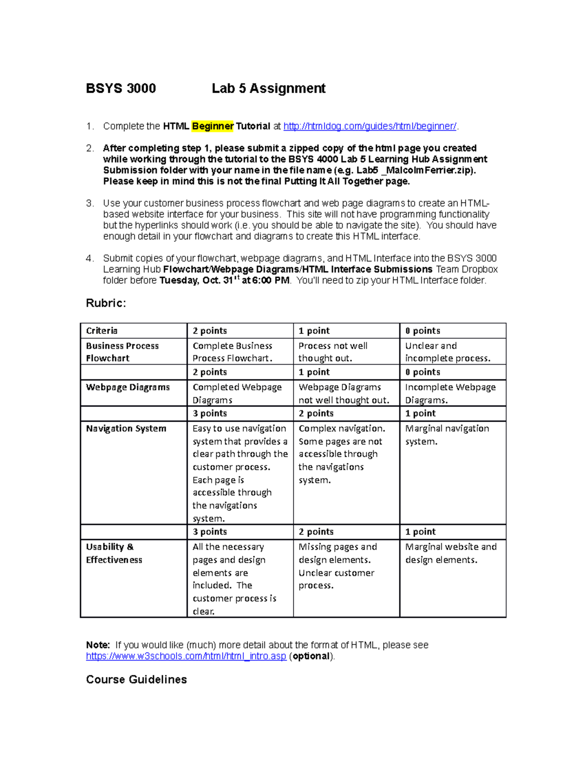 BSYS 3000 Assignment 5 - notes - BSYS 3000 Lab 5 Assignment 1. Complete ...