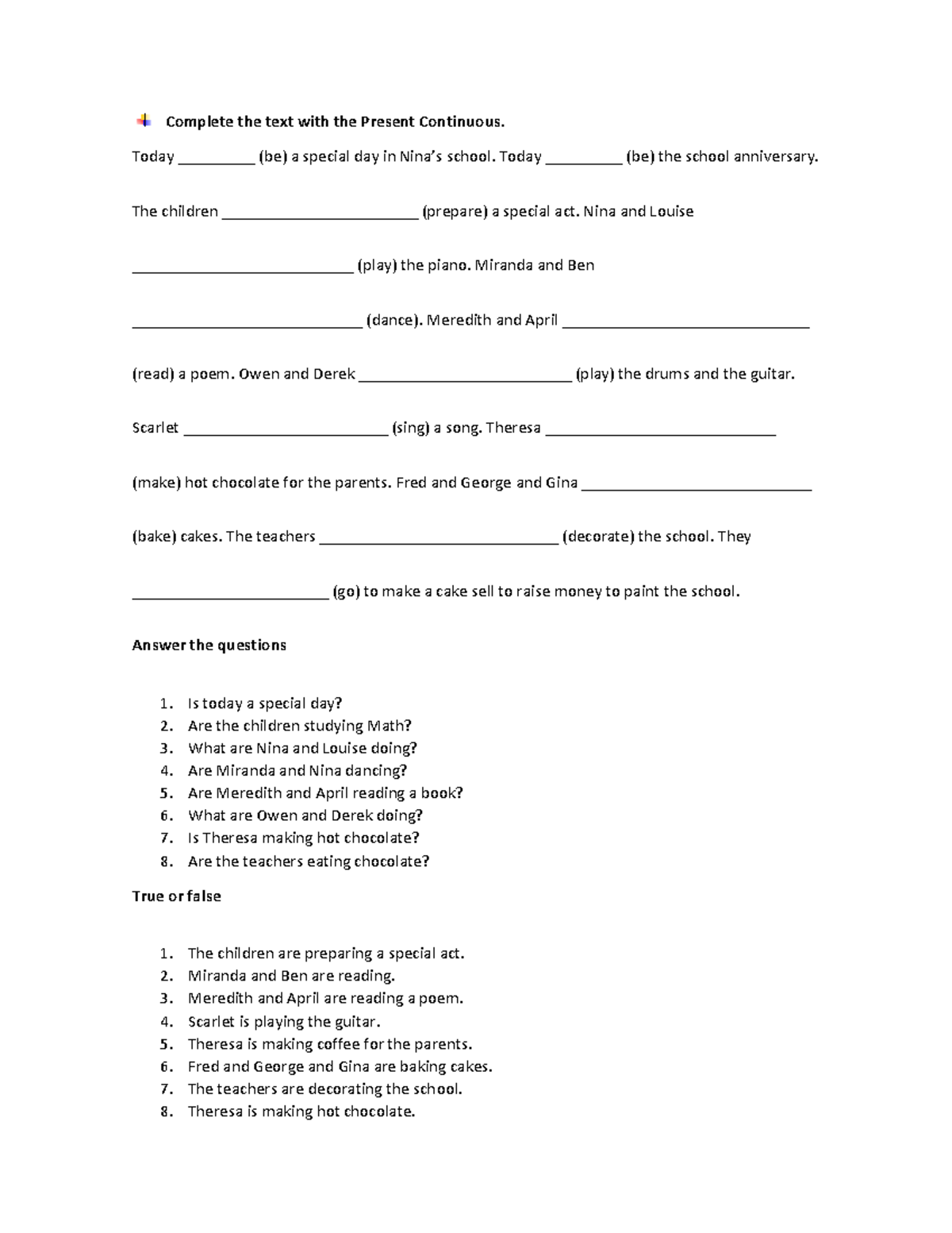 Present Continuous Grammar Reading - Complete the text with the Present ...