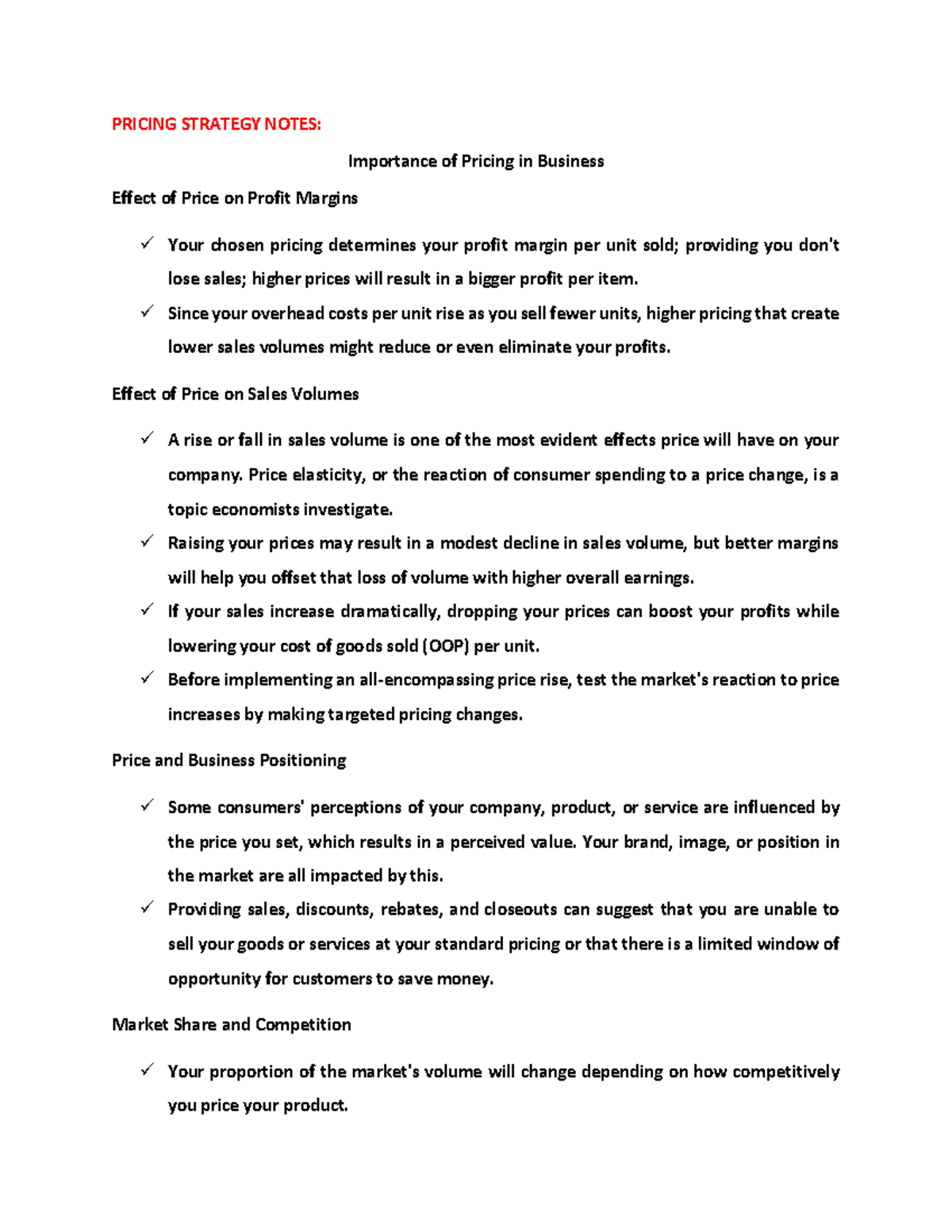 Pricing Strategy - PRICING STRATEGY NOTES: Importance of Pricing in ...