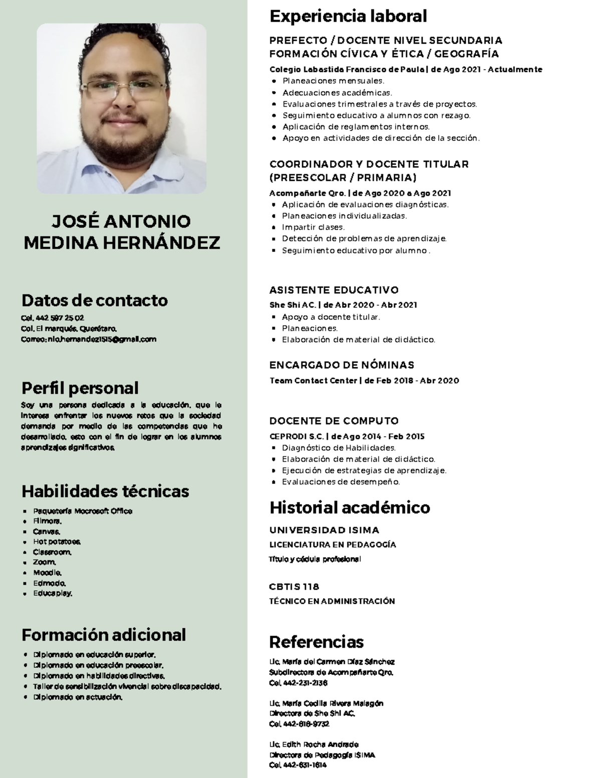 CV José Antonio Medina Hdz V2 - Cel. 442 597 25 02 Col. El marqués ...