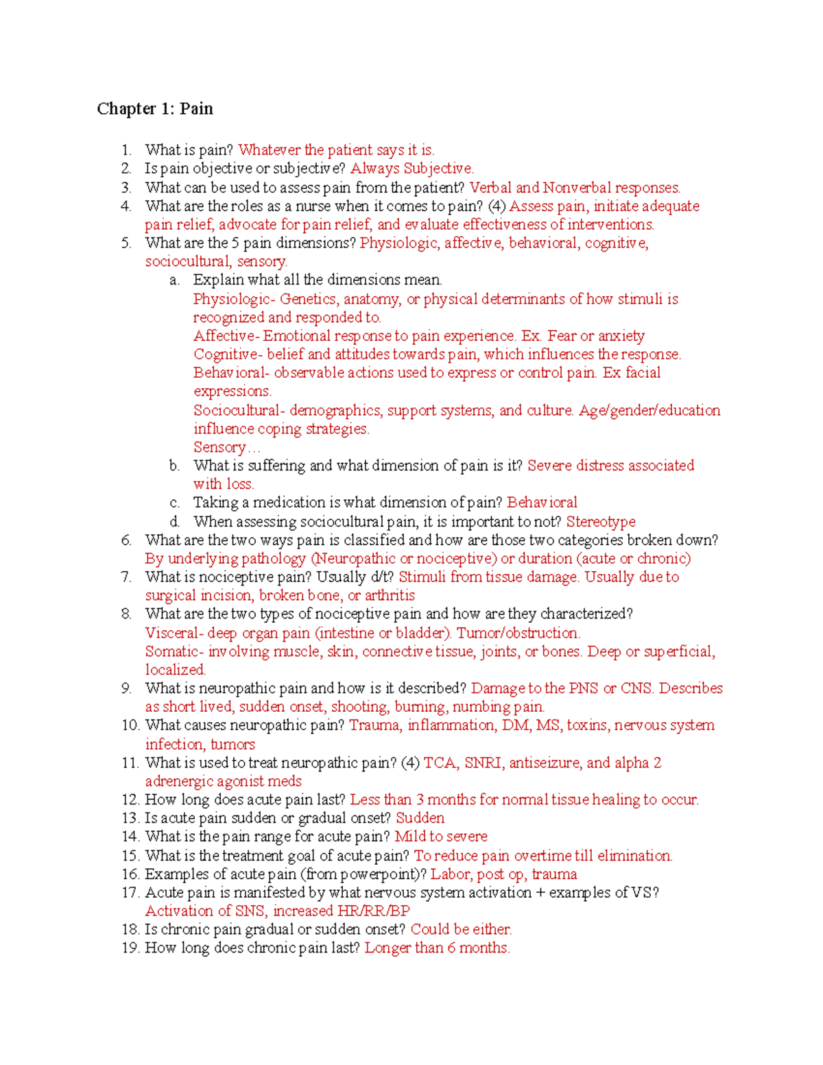 Chapter 1 - for review - Chapter 1: Pain What is pain? Whatever the ...