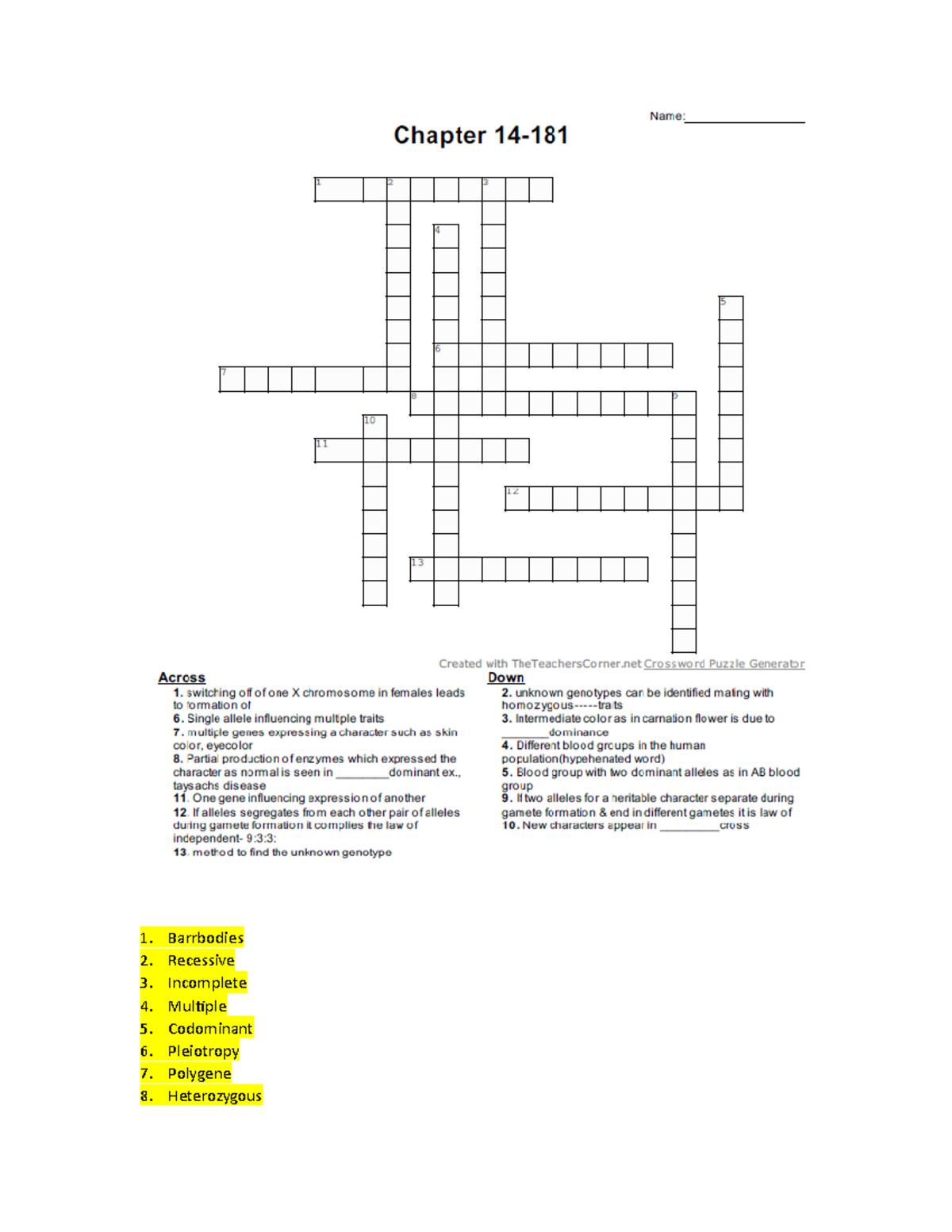 WEEK 10-HW- Chapter 14 - Adam Neal Bio-181 7AM Homework Assignment - Barrbodies Recessive ...