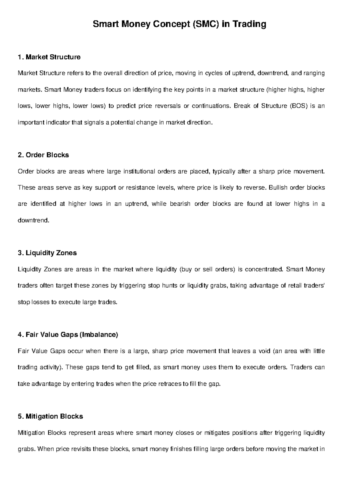 Smart Money Concept in Trading - Smart Money Concept (SMC) in Trading 1. Market Structure Market ...