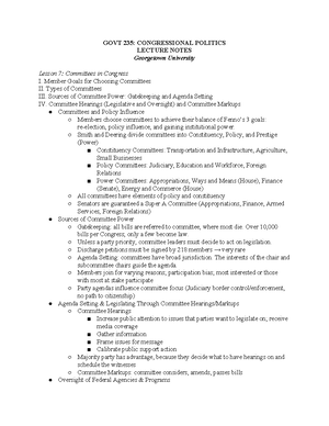 GOVT-235 Powerpoint Notes - GOVT 235: CONGRESSIONAL POLITICS LECTURE ...