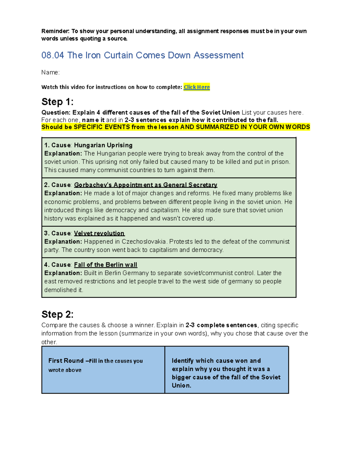 Copy of 8 - assignment - Reminder: To show your personal understanding ...