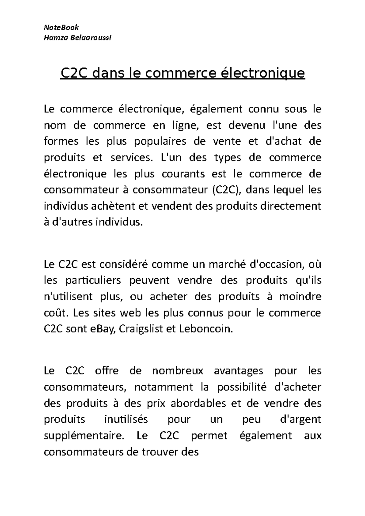 C2C dans le commerce électronique - NoteBook Hamza Belaaroussi C2C dans ...