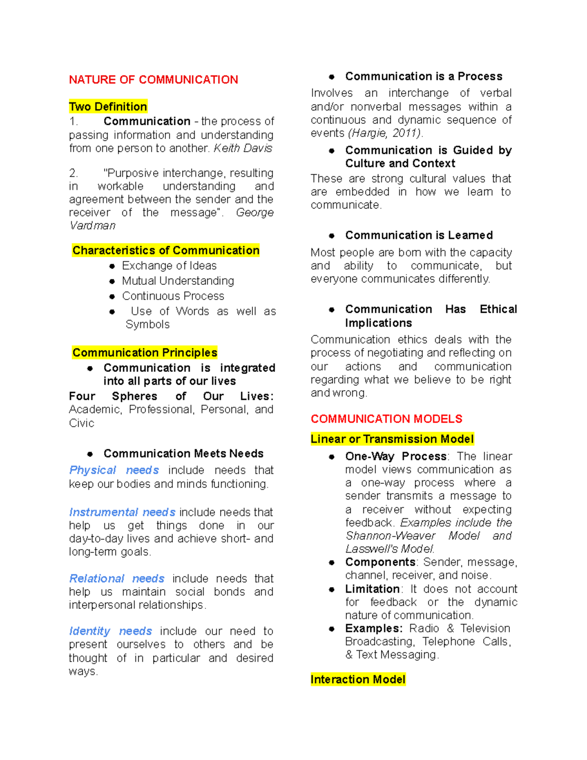 Reviewer for PCM - goodluck! - NATURE OF COMMUNICATION Two Definition 1 ...