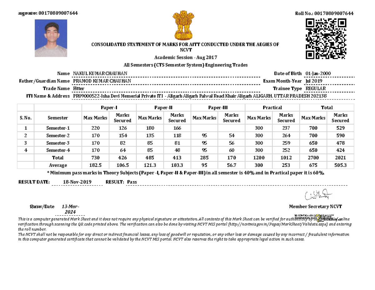 Consolidated Marksheet R170809007644 - 4Wnø]k2D: 00170809007644 ...