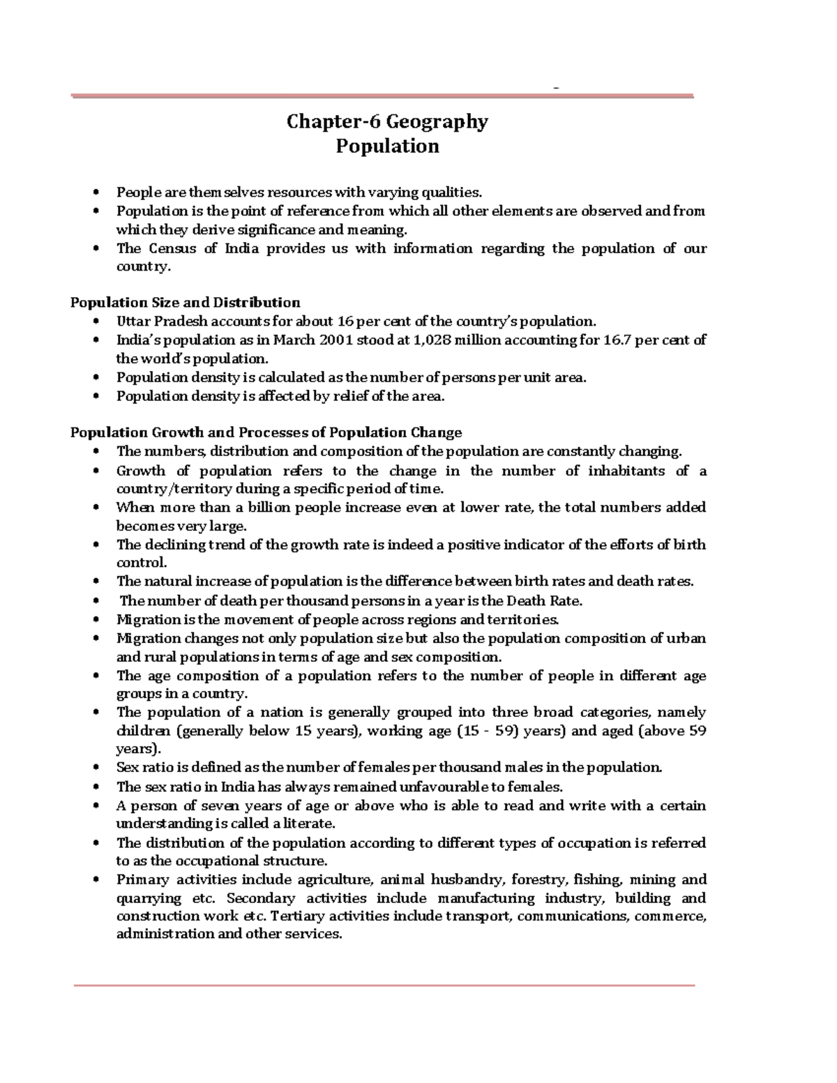 𝐏𝐨𝐩𝐮𝐥𝐚𝐭𝐢𝐨𝐧 notes - Chapter-6 Geography Population People are themselves ...