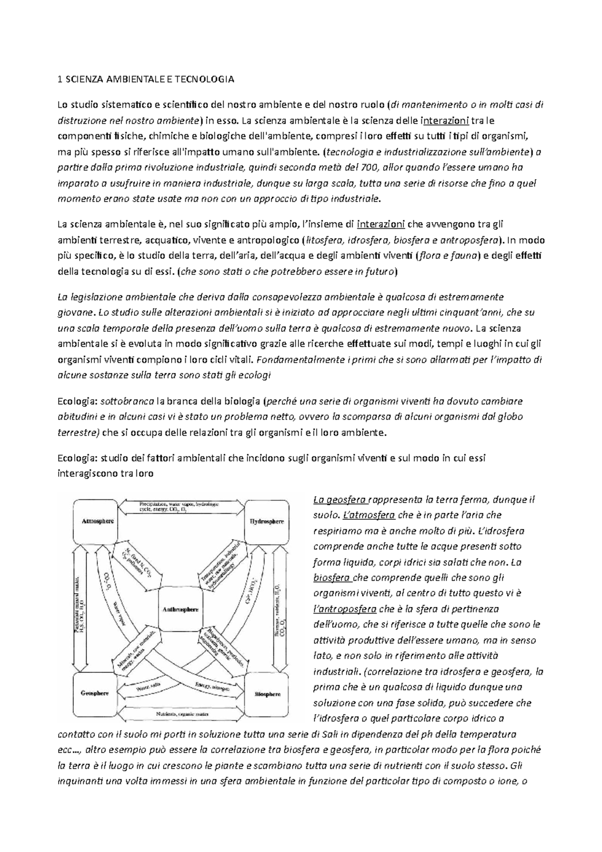 Lezione 1 - sommarie - 1 SCIENZA AMBIENTALE E TECNOLOGIA Lo studio ...