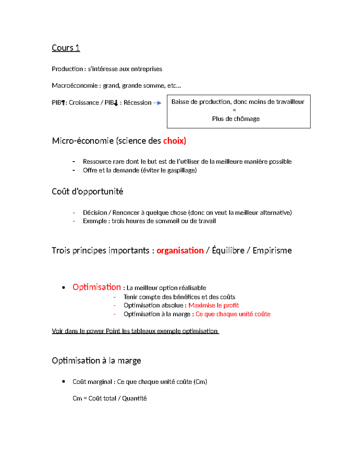 ECO 1300 note de cours - Cours 1 Production : s’intéresse aux ...