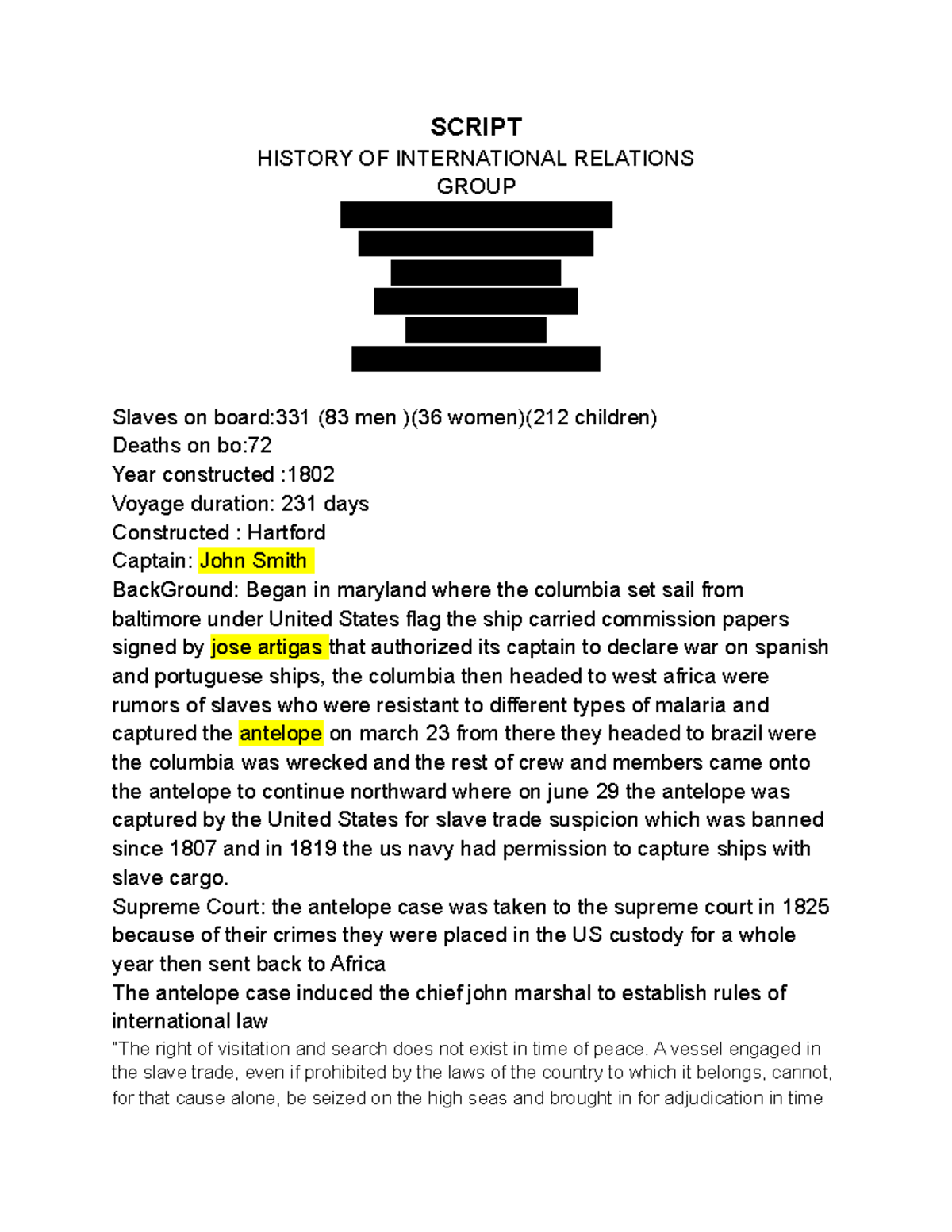 Antelope Slave Voyage - ACTIVIDAD OBLIGATORIA POR GRUPOS - SCRIPT ...