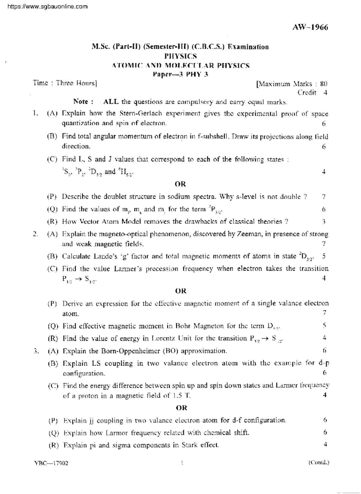 Msc 3 sem physics atomic n molecular physics s 2019 - I AW-r 966 ...