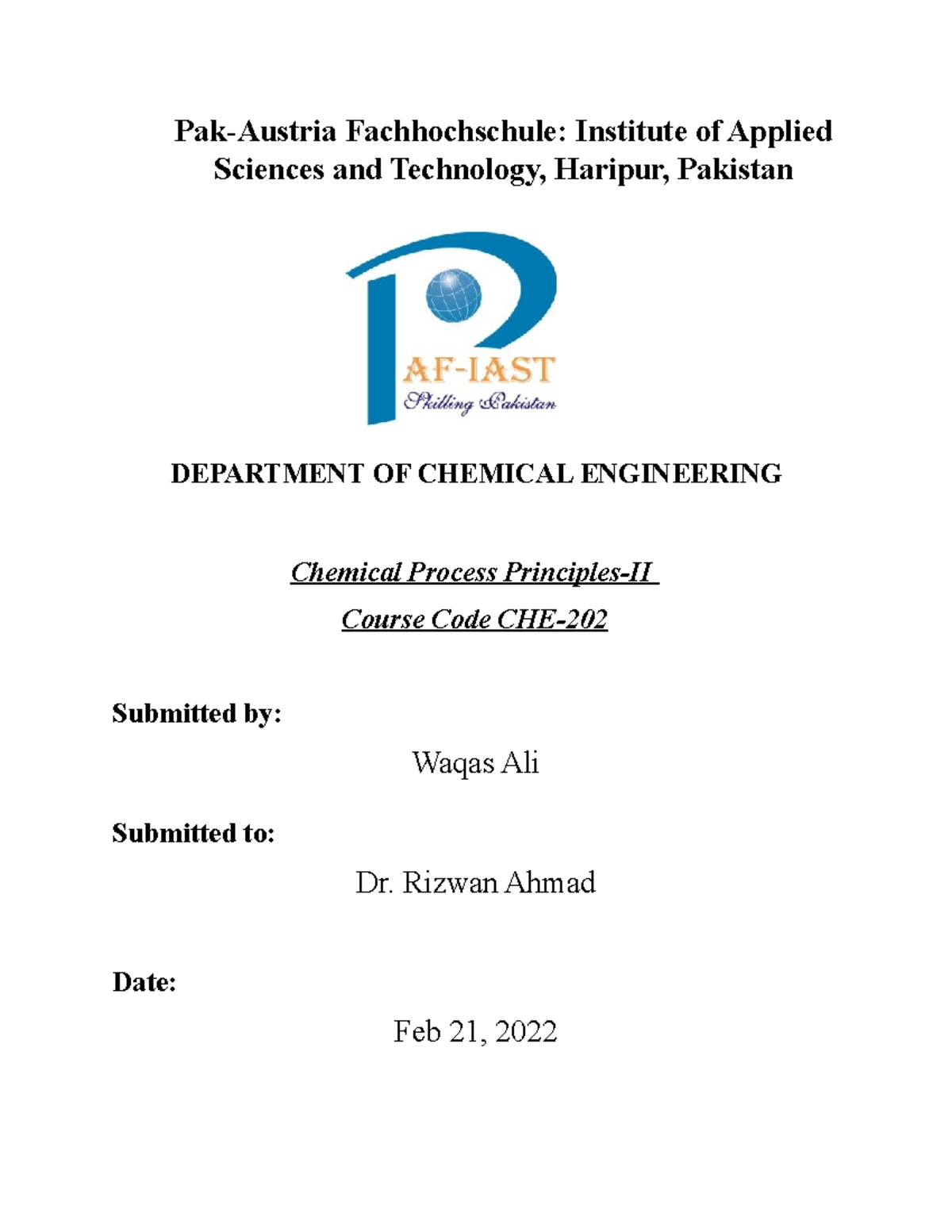Waqas Ali Assignment no1 Cpp-II - Pak-Austria Fachhochschule: Institute ...