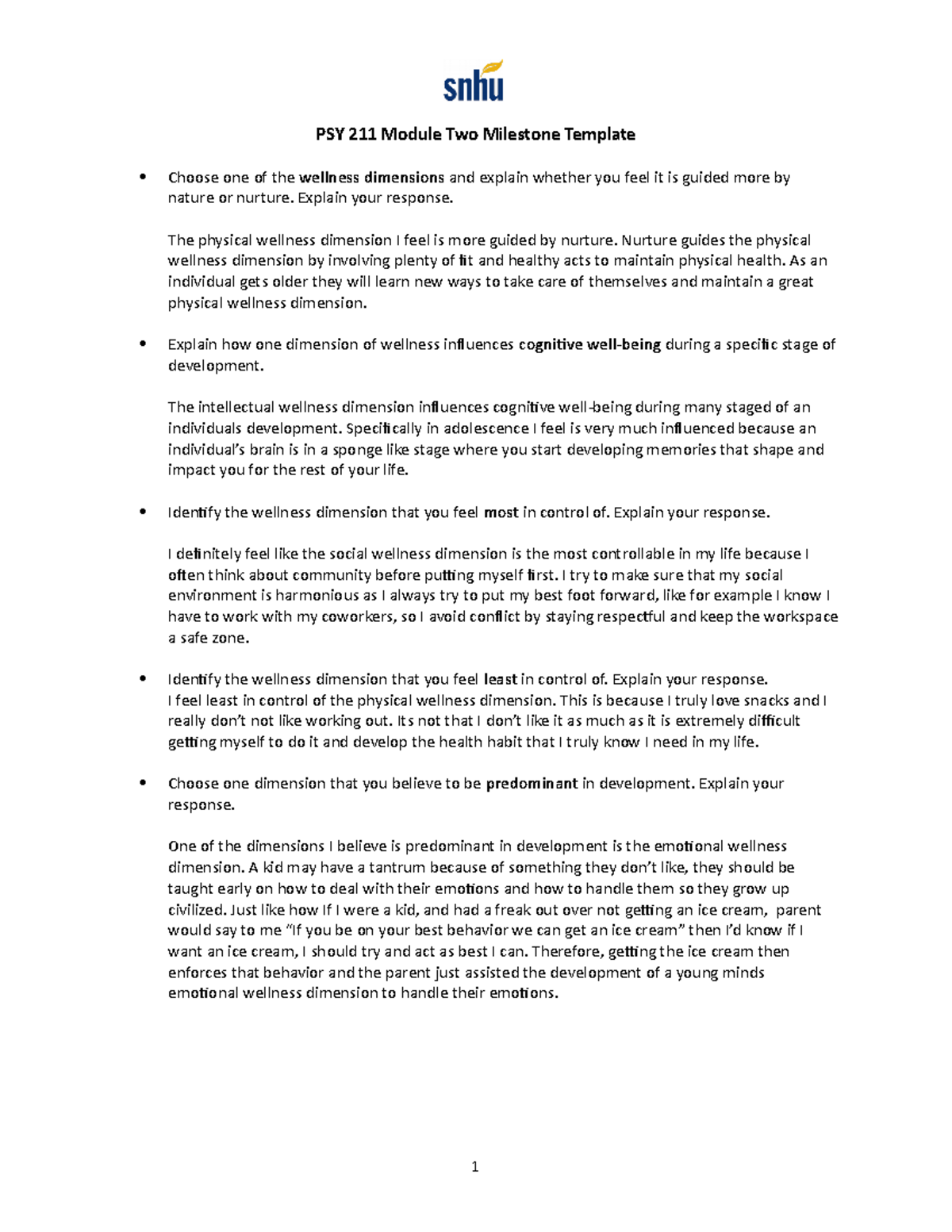 PSY 211 Module Two Milestone Template - PSY 211 Module Two Milestone Template Choose one of the ...