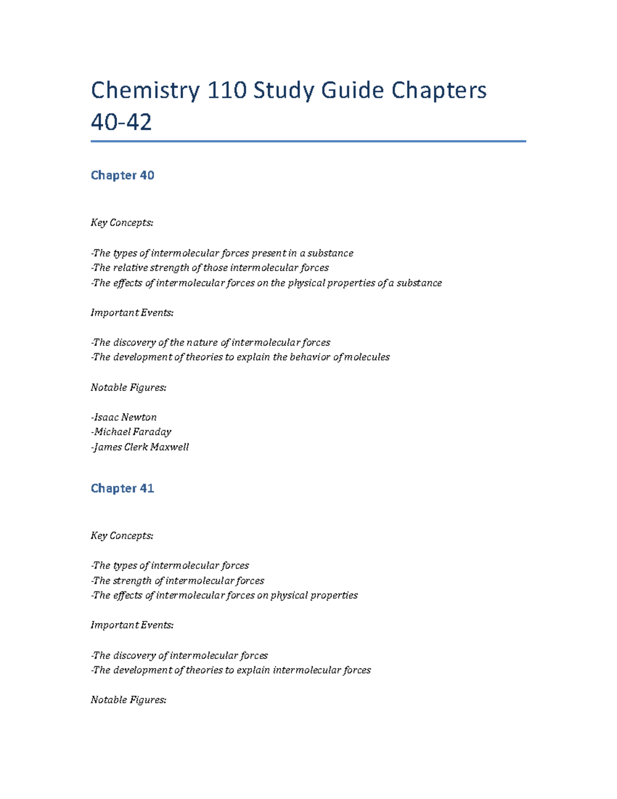 Chemistry 110 Study Guide Chapters 40-42 - Chemistry 110 Study Guide Chapters 40- Chapter 40 Key ...
