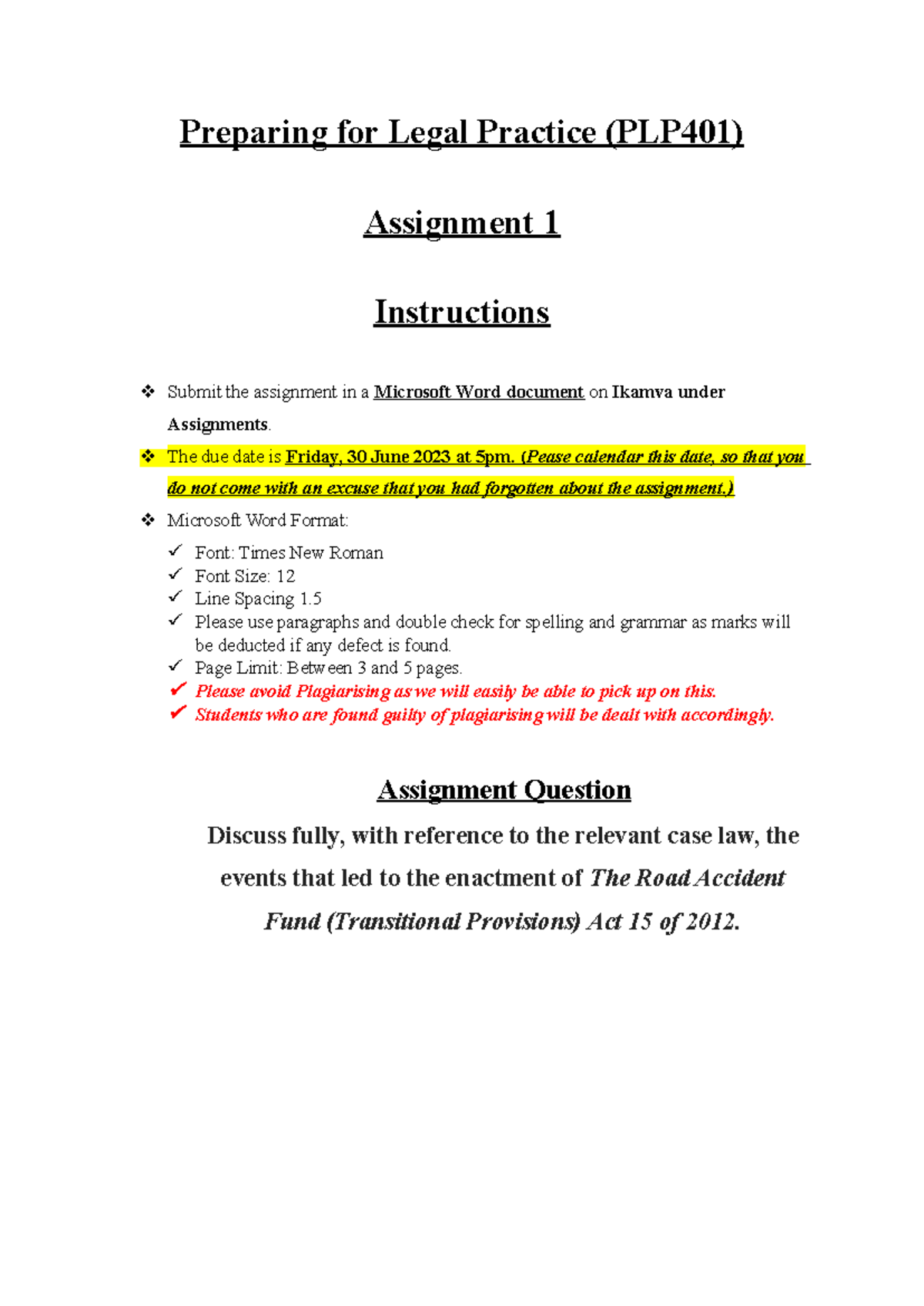 Preparing for Legal Practice Assignment 1 2023 - Preparing for Legal ...