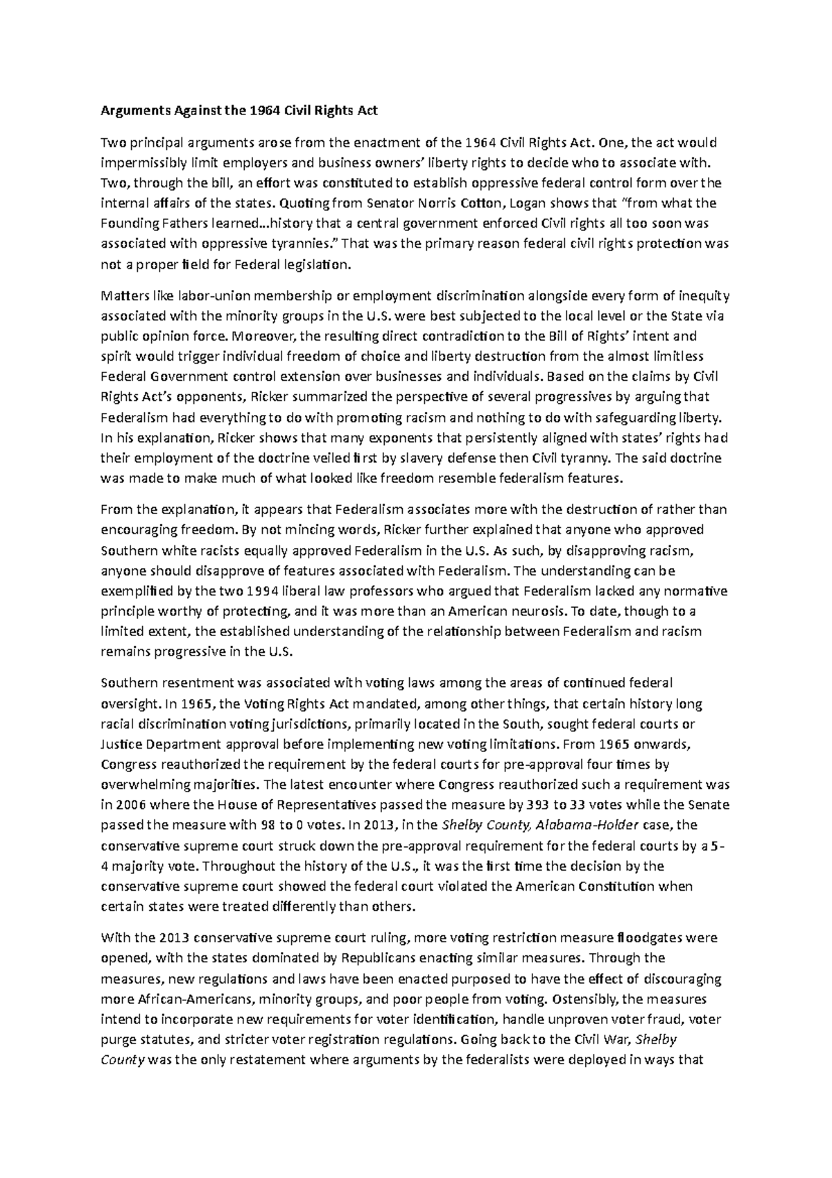 Arguments Against the 1964 Civil Rights Act - One, the act would ...