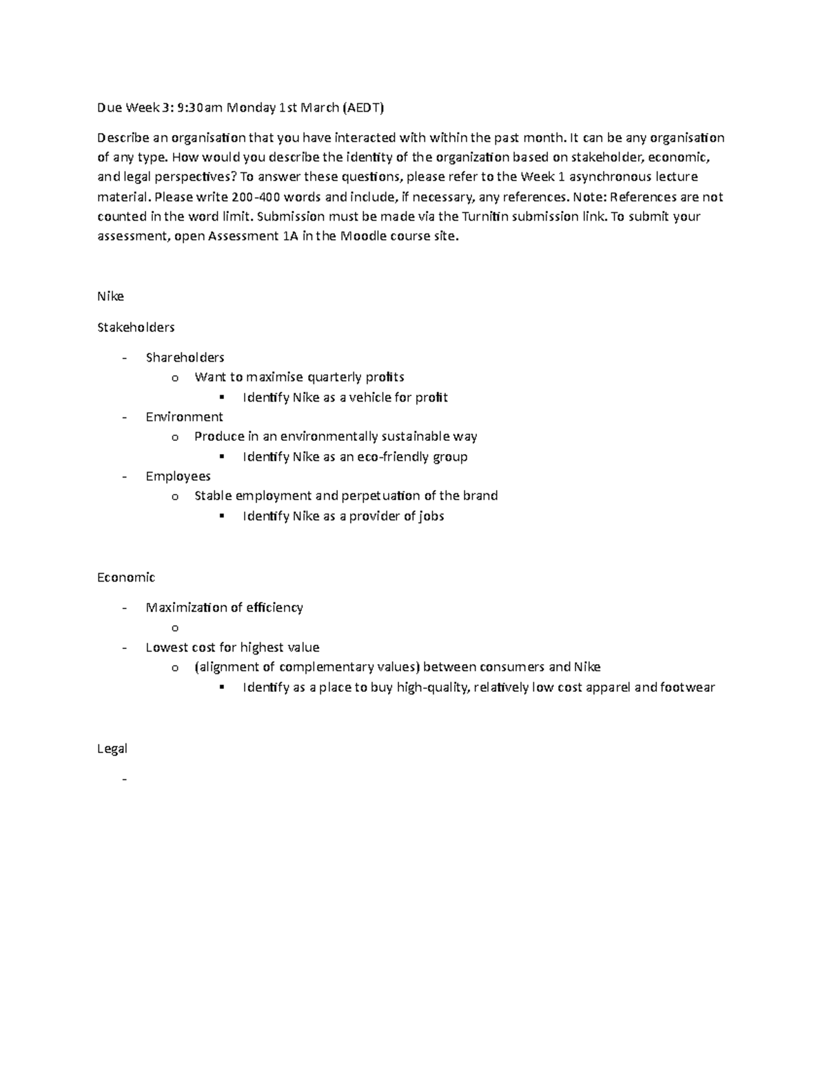 Identity of Nike: Stakeholder Economic and Legal Perspectives - Studocu