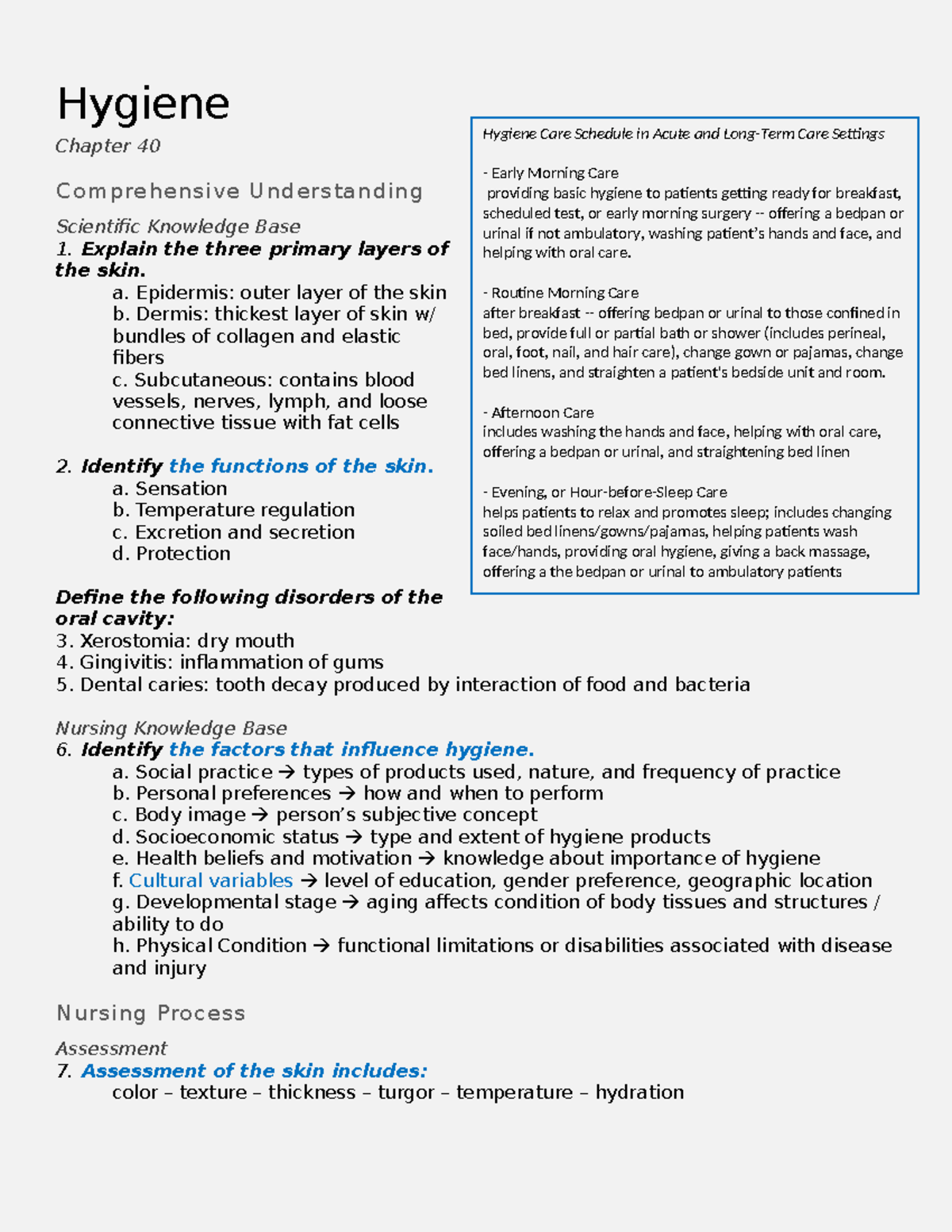 Hygiene - study guide - ch.40 - Hygiene Chapter 40 Comprehensive ...