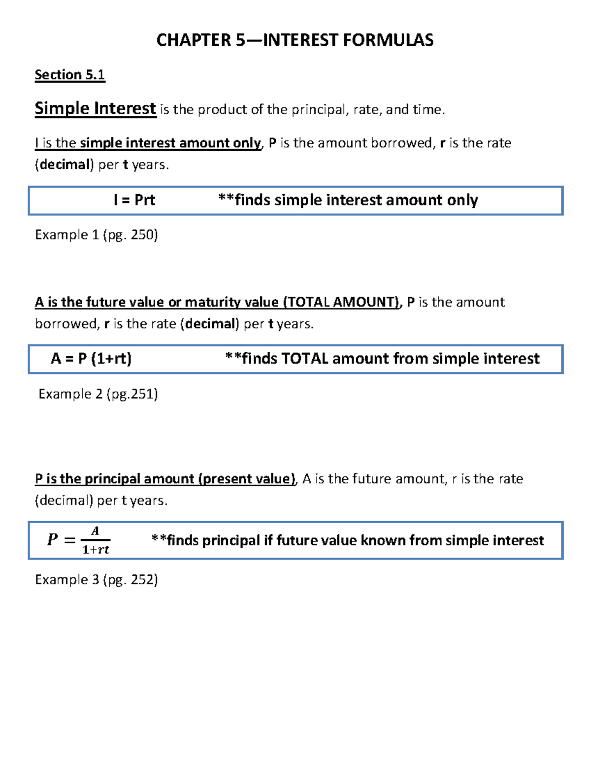 Ch 5 Interest Formulas - CHAPTER 5—INTEREST FORMULAS Section 5. Simple ...