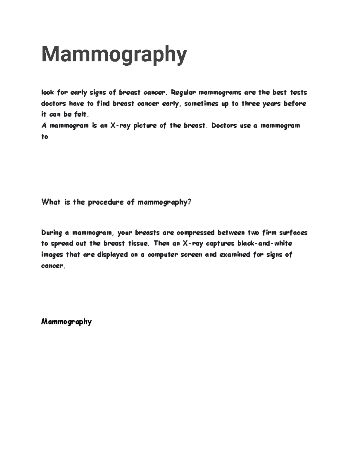 Mammography - BSNFILE NOTES REVIEW MO NAYAN BEH - Mammography look for ...