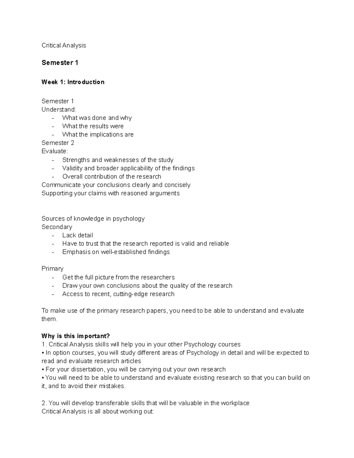 Critical Analysis - Critical Analysis Semester 1 Week 1: Introduction ...