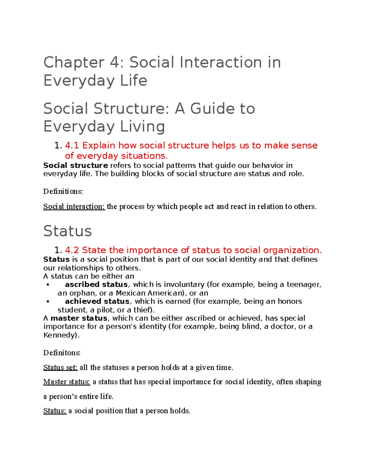 Sociology Chapter 4 - Chapter 4: Social Interaction in Everyday Life ...