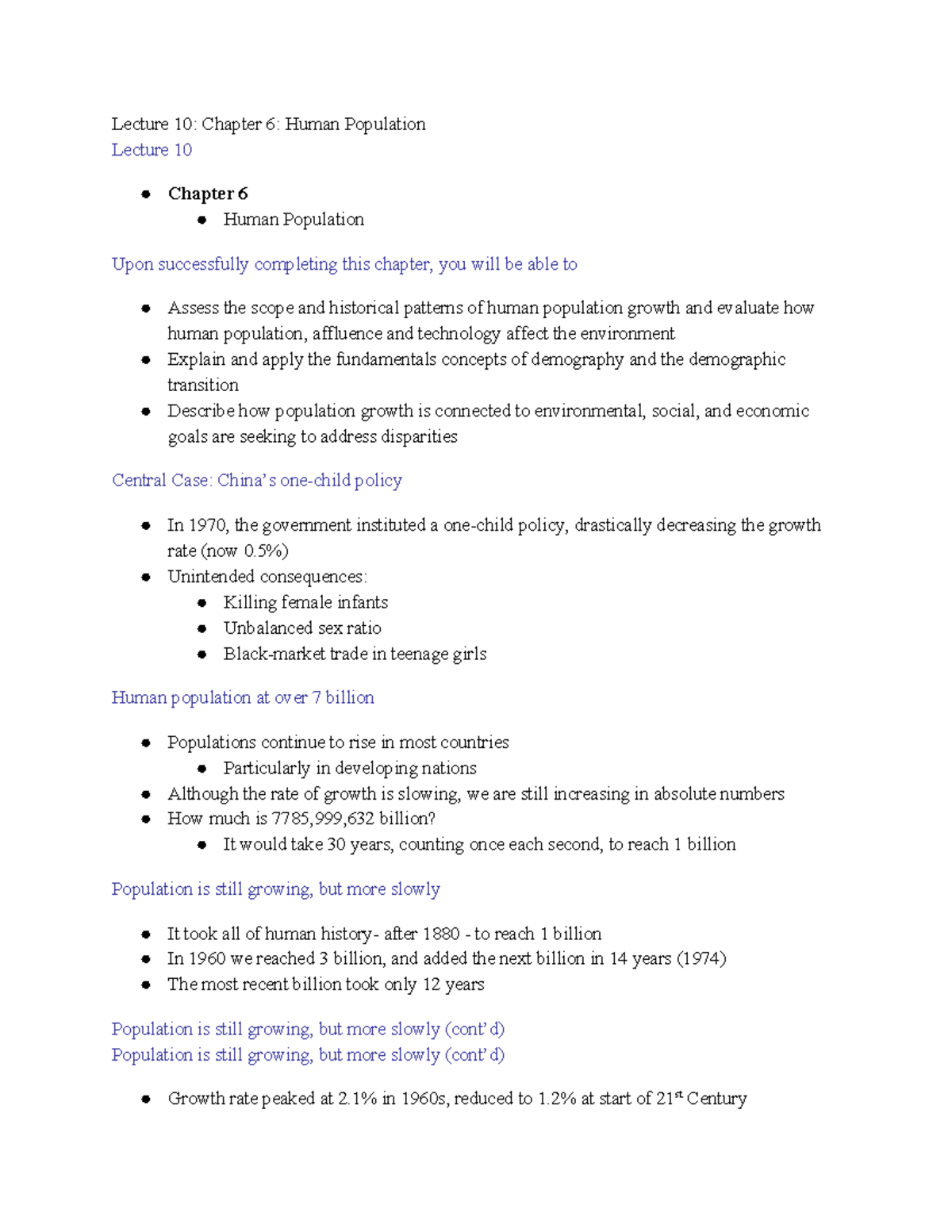 Lecture 10 Chapter 6 Human Population - Lecture 10: Chapter 6: Human ...