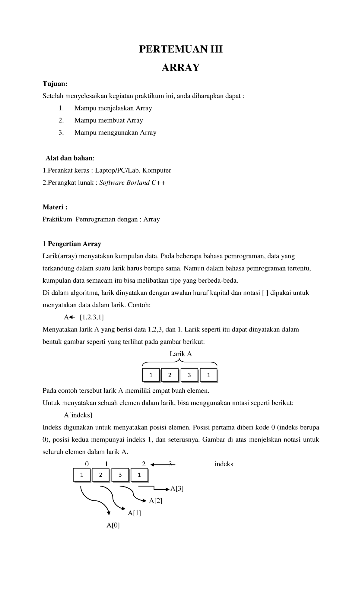 Modul Struktur Data - Arry - PERTEMUAN III ARRAY Tujuan: Setelah ...