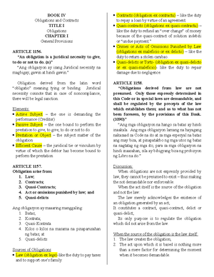 Law on Obligations and Contracts Summary (Article 1156-1178) - BOOK IV ...